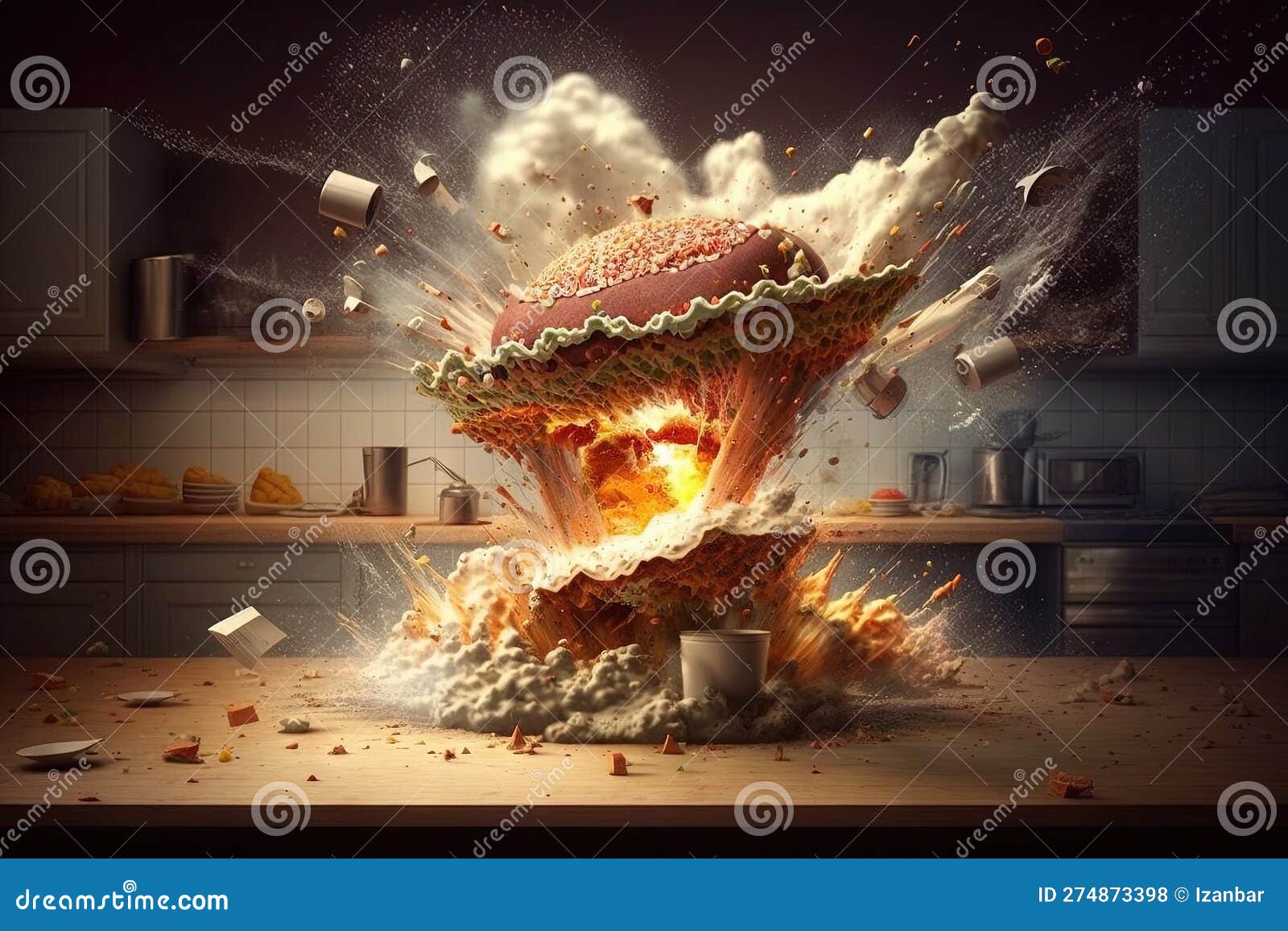 Fast Food Kitchen Exploding Illustration Generative Ai Stock ...