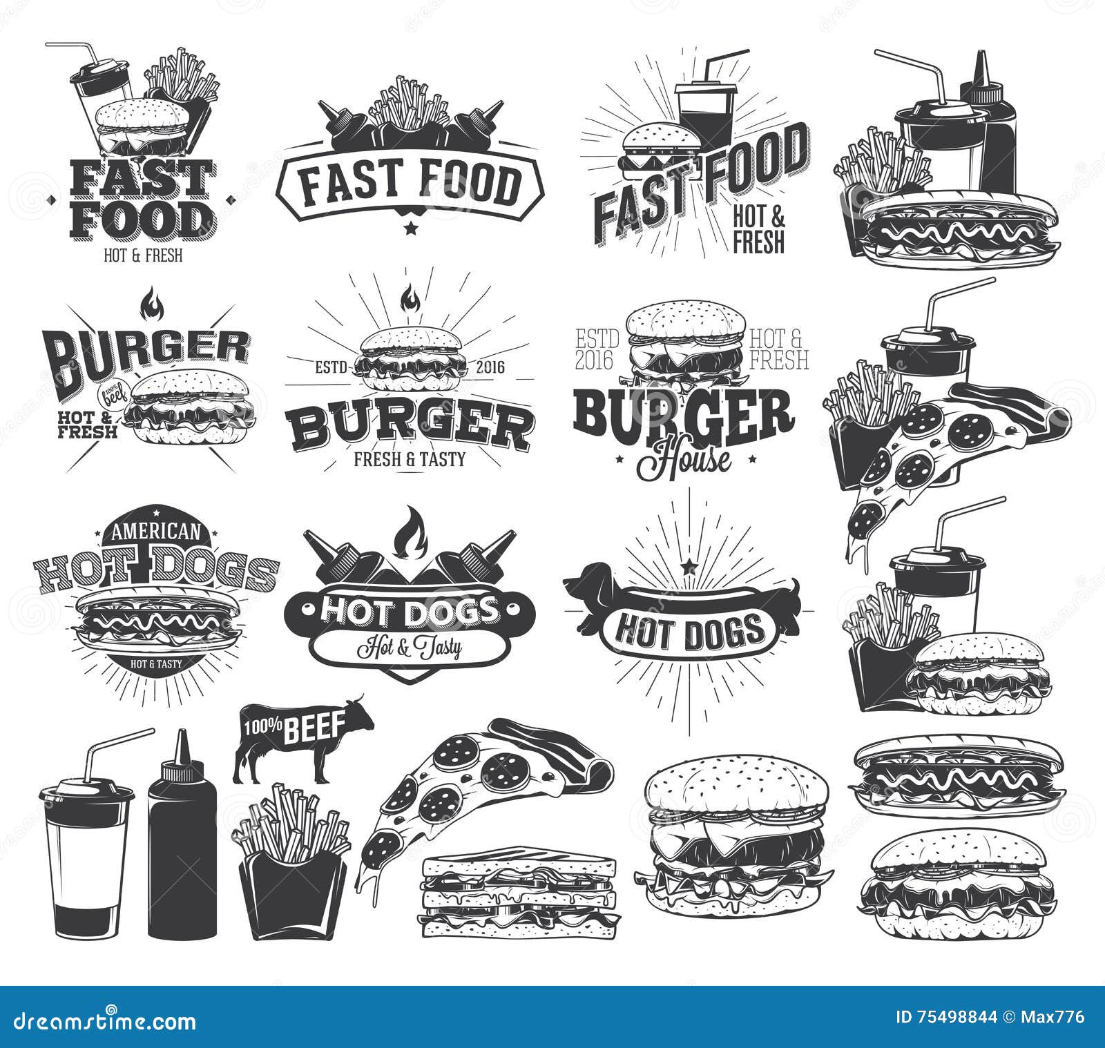 Fast Food Label, Logos Vector Illustration | CartoonDealer.com #75498844