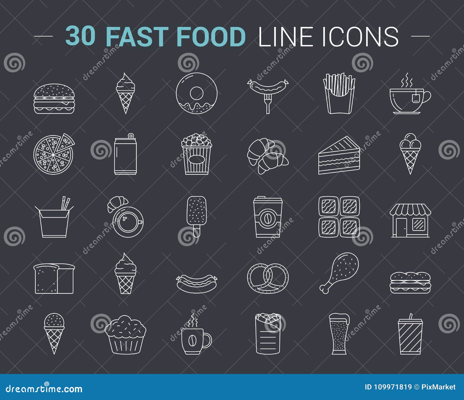 Fast Food Line Icons stock vector. Illustration of cafe - 109971819