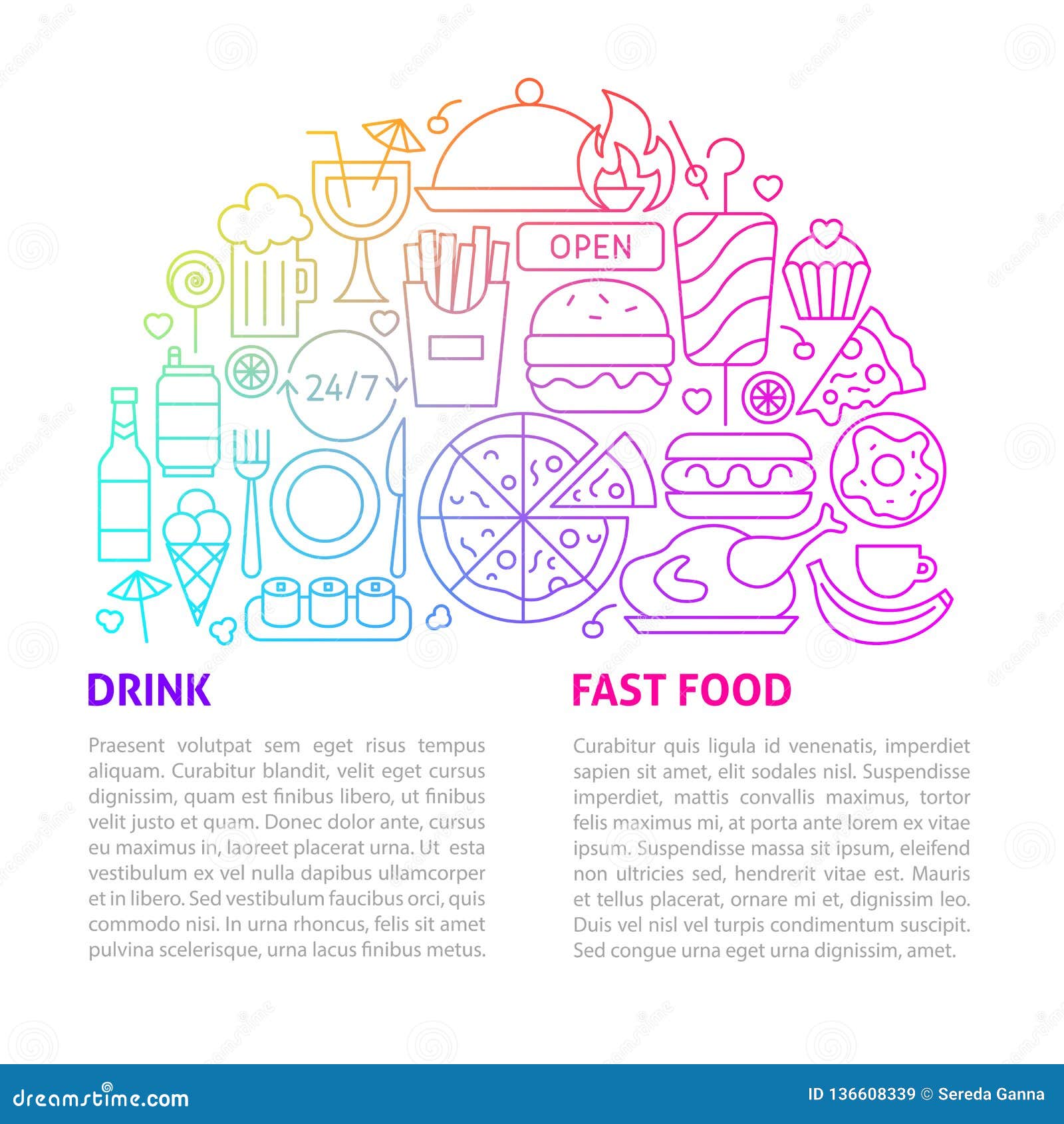 Fast Food Line Template stock vector. Illustration of hamburger - 136608339