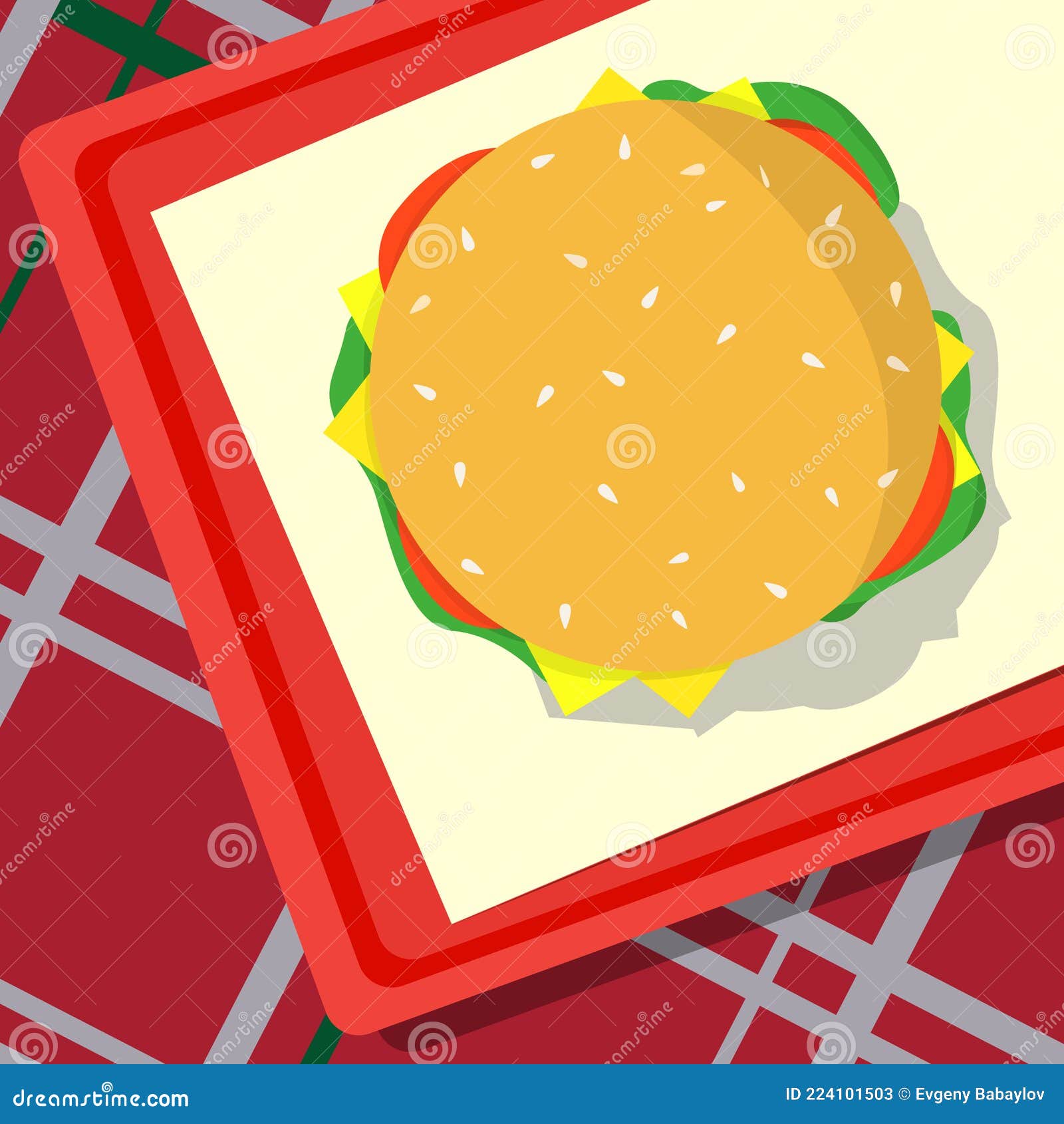 Fast Food Lying on a Tray, Checkered Tablecloth - Vector Stock Vector ...