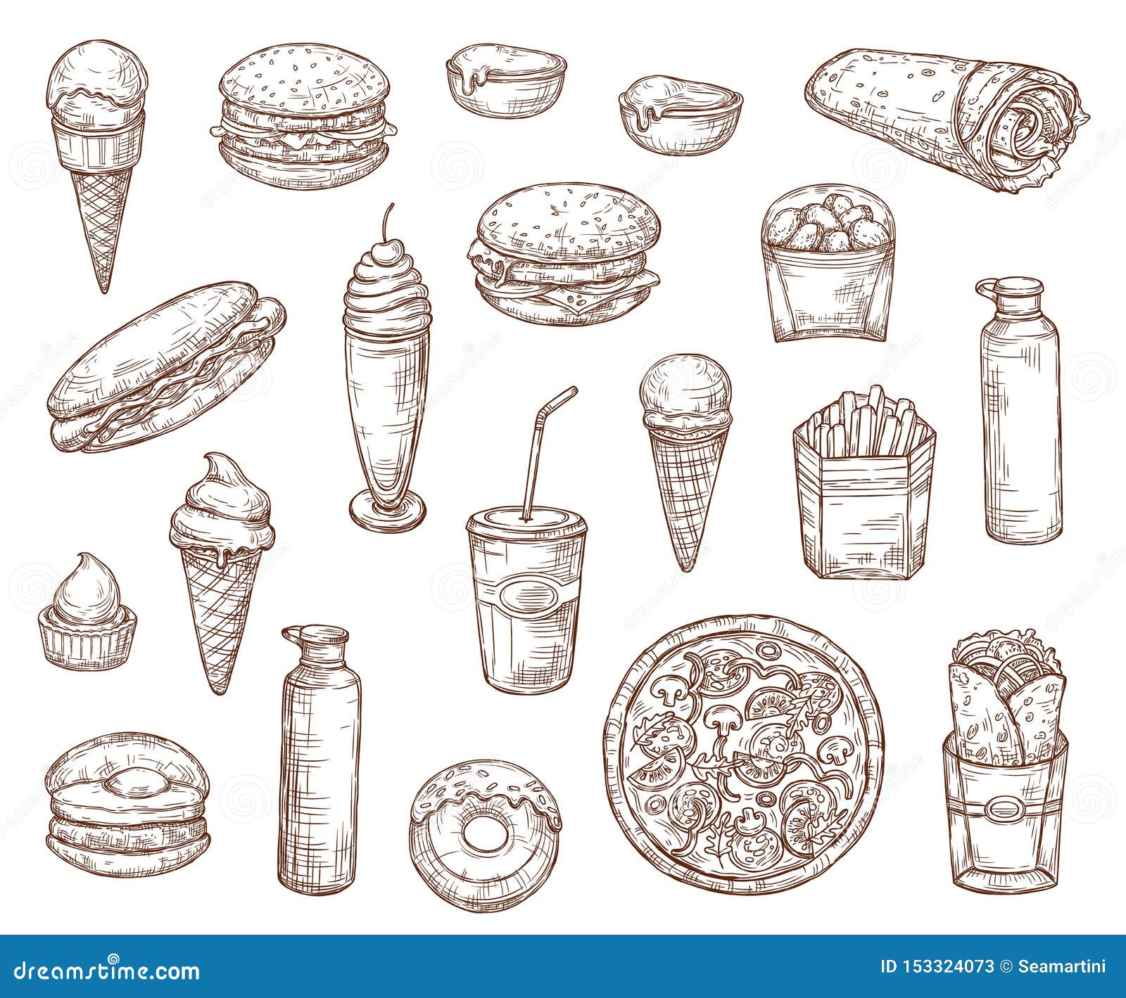 Fast Food Meals and Snacks, Sketch Menu Stock Vector - Illustration of ... Fast Food Meals and Snacks, Sketch Menu Stock Vector - Illustration of ...