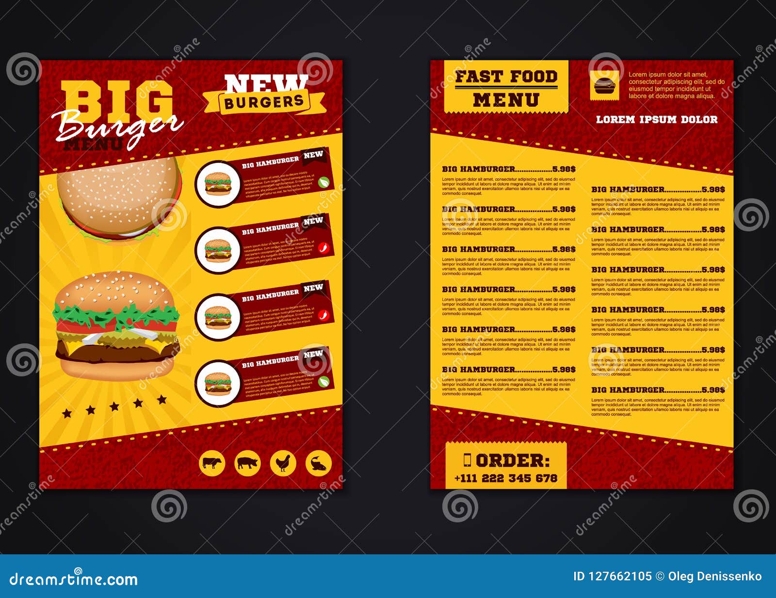Fast Food Menu Brochure Design Vector Template In A4 Size. Flyer, Baner ...