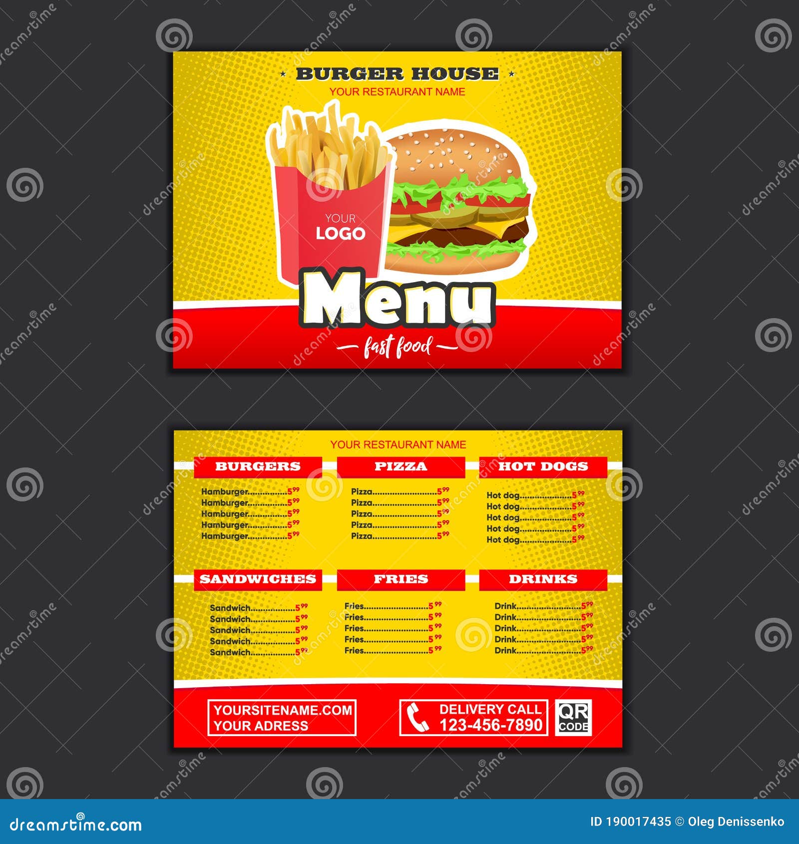 Fast Food Menu Design and Fast Food Board Cartoon Vector Illustration ...