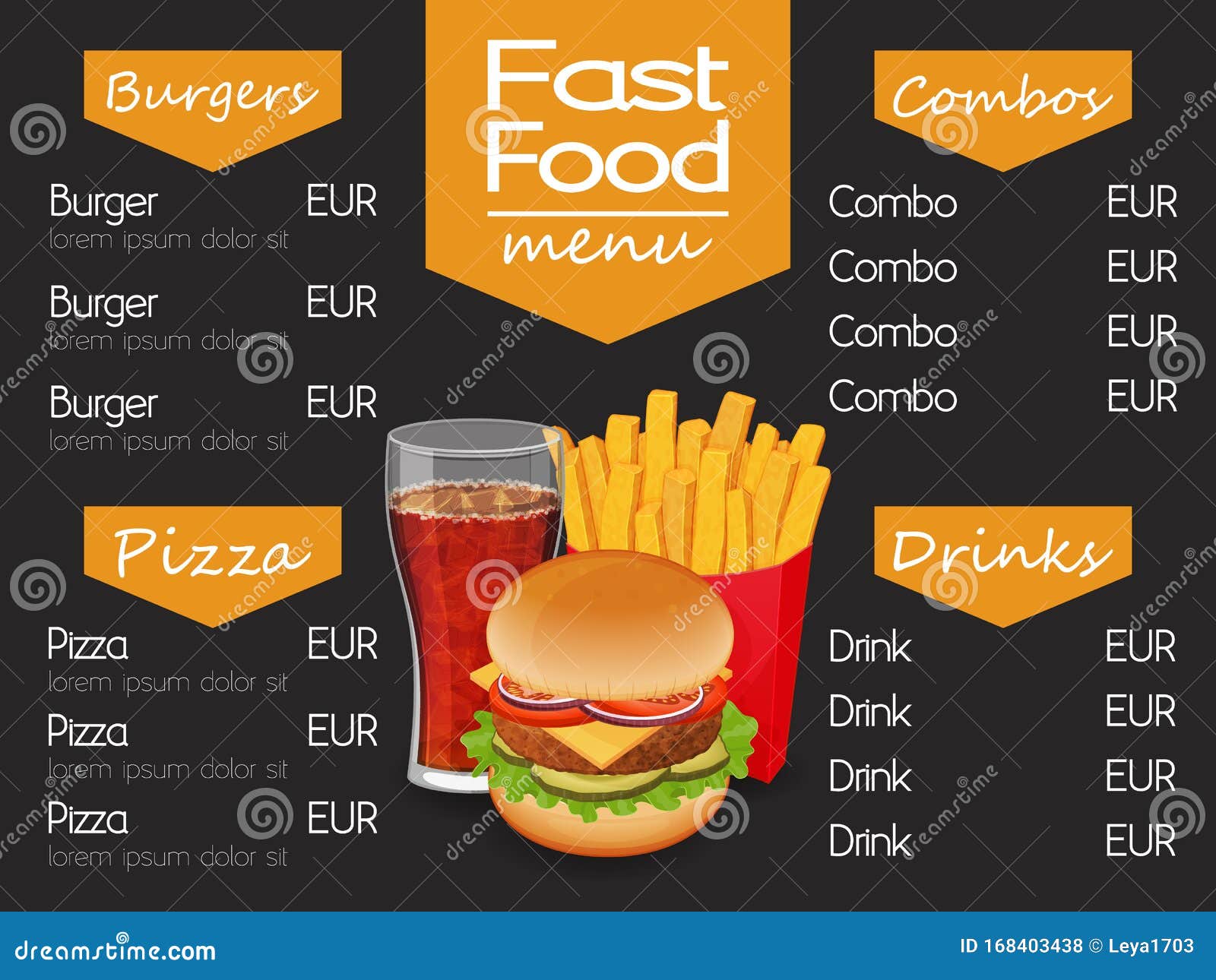 Fast Food Menu. Template. Cartoon Style Stock Vector - Illustration of ...