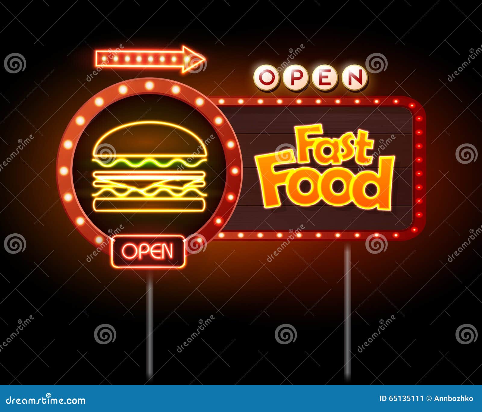 Fast Food Neon sign stock vector. Illustration of electric - 65135111