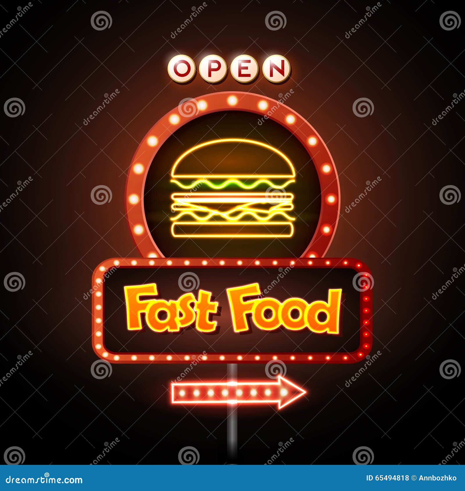 Fast Food Neon Sign Says