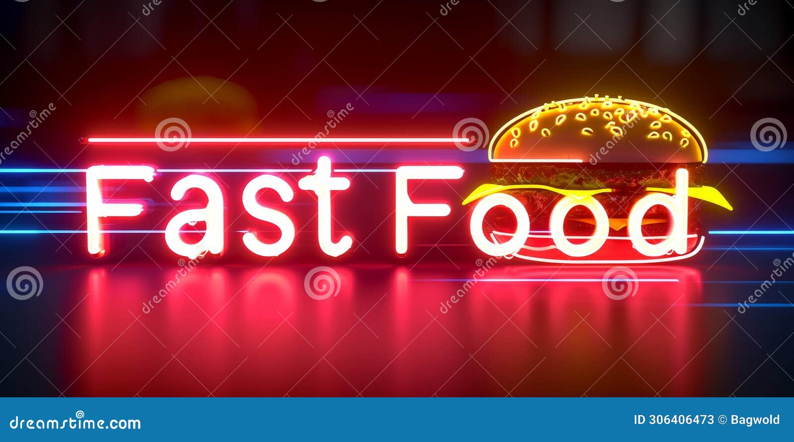 Fast Food Neon Sign Illustration Stock Illustration - Illustration of ...