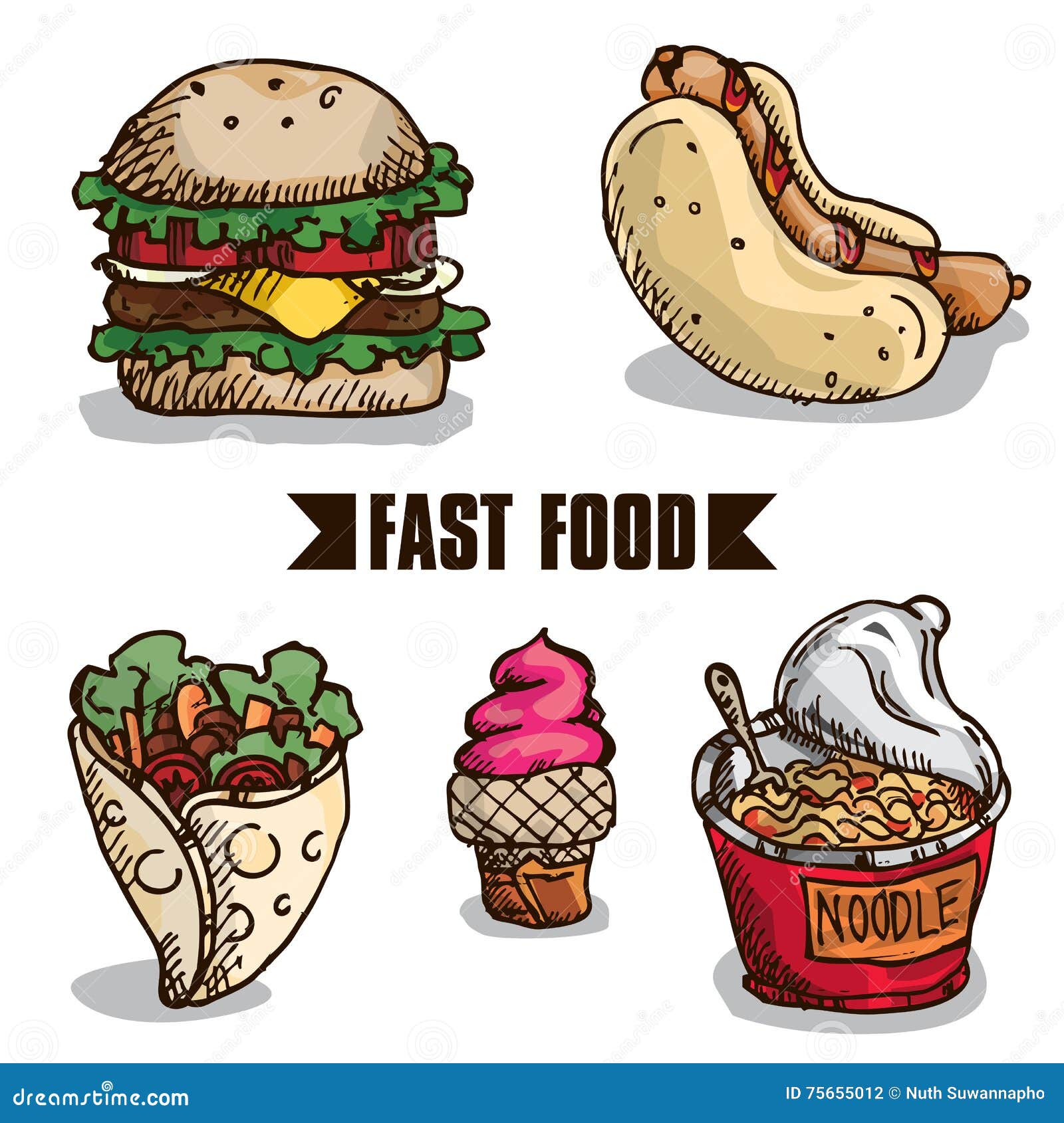 Fast food objects B stock vector. Illustration of restaurant - 75655012