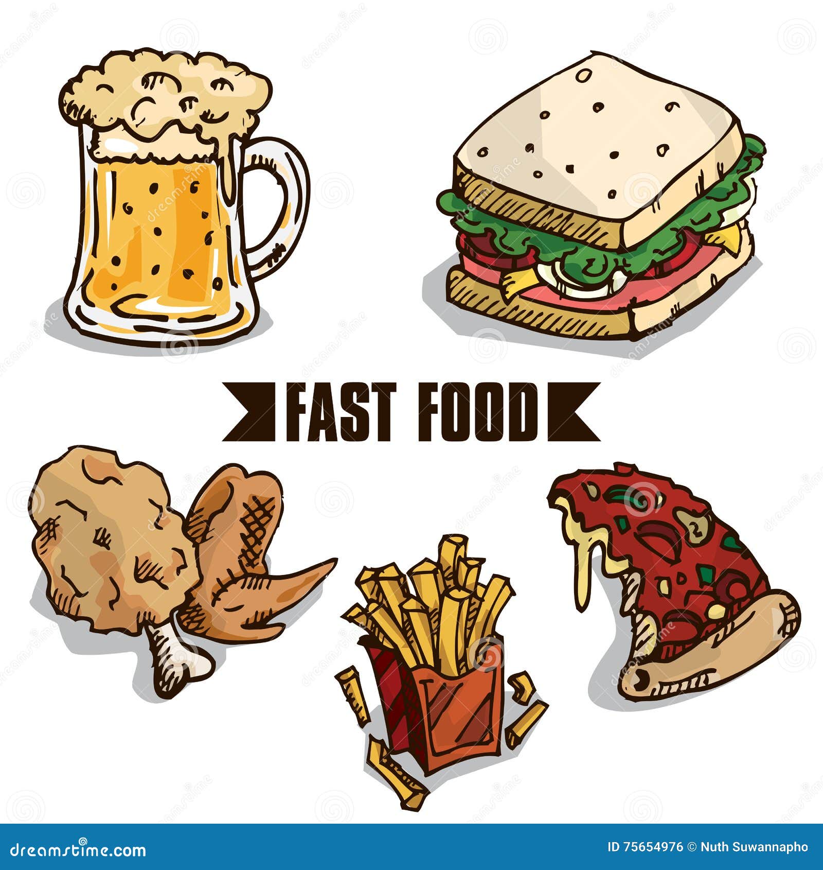 Fast food objects a stock vector. Illustration of meal - 75654976