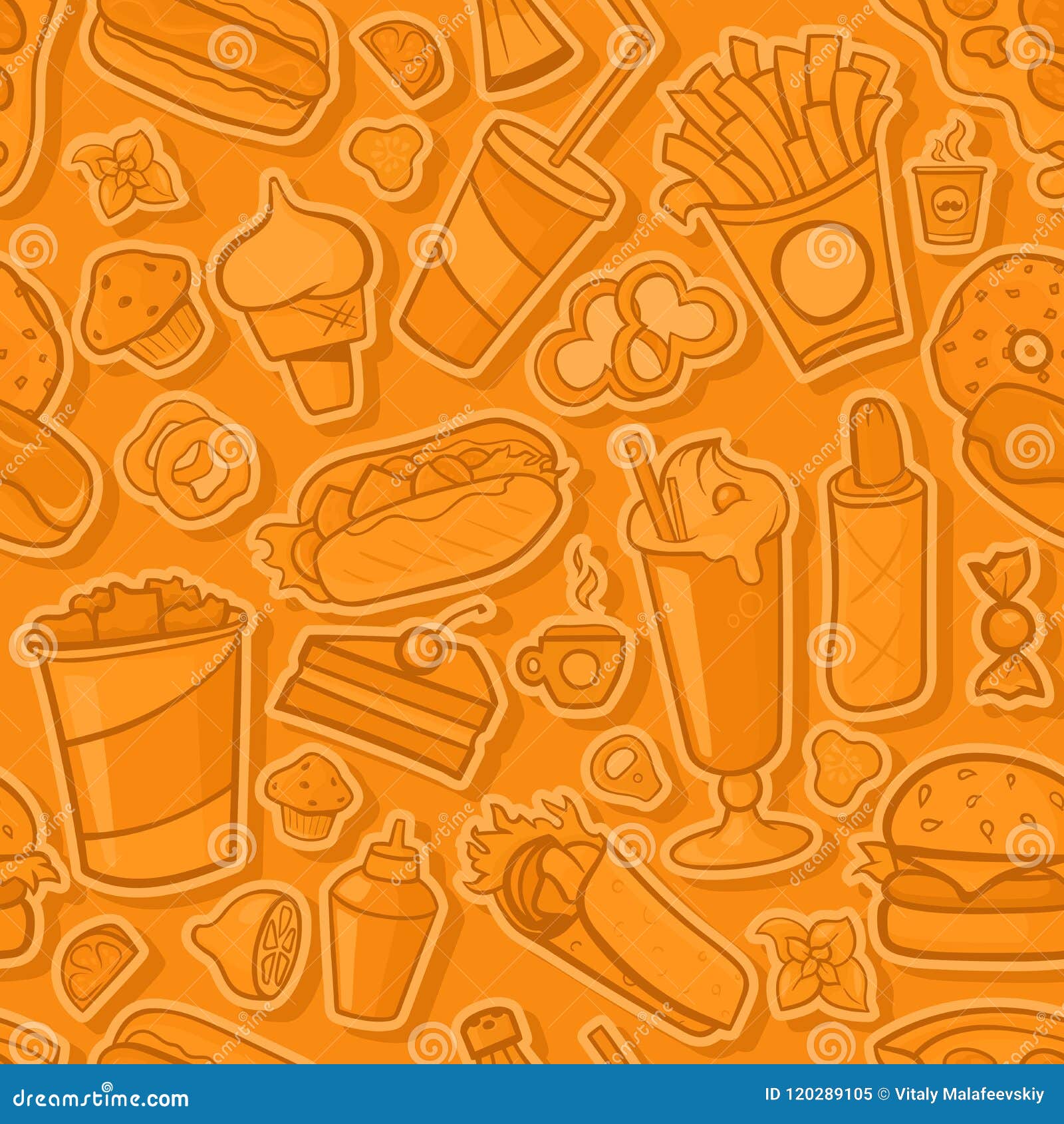 Fast Food Orange Seamless Pattern Stock Vector - Illustration of sale ...