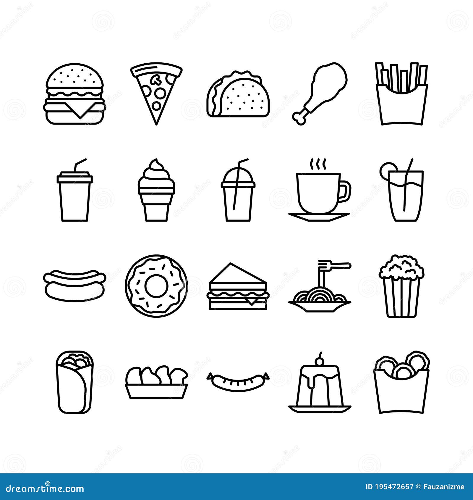 Fast Food outline icon set stock vector. Illustration of delicious ...