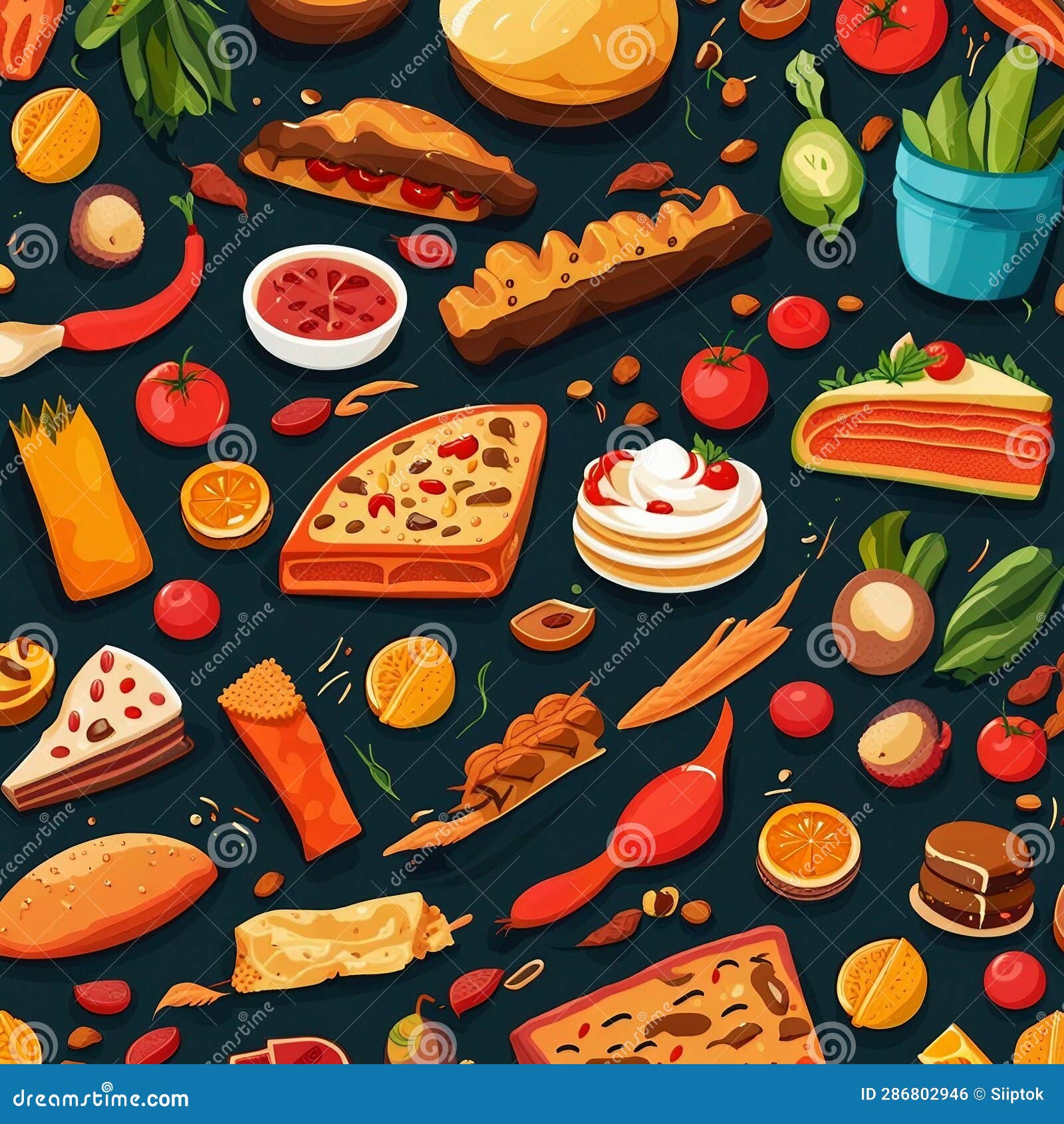 Fast Food Pattern Background of Burger, Sandwich, Drink, Potato and ...