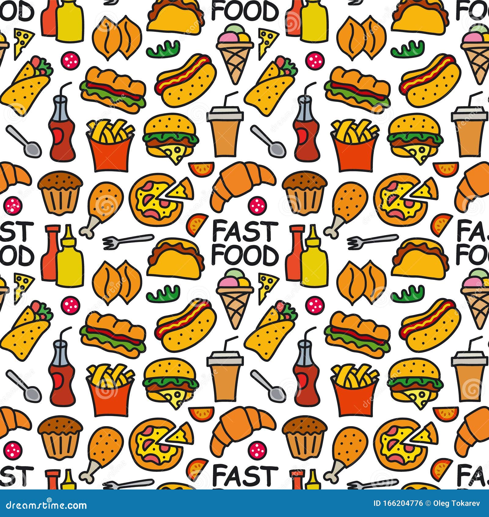Fast food pattern stock vector. Illustration of restaurant - 166204776