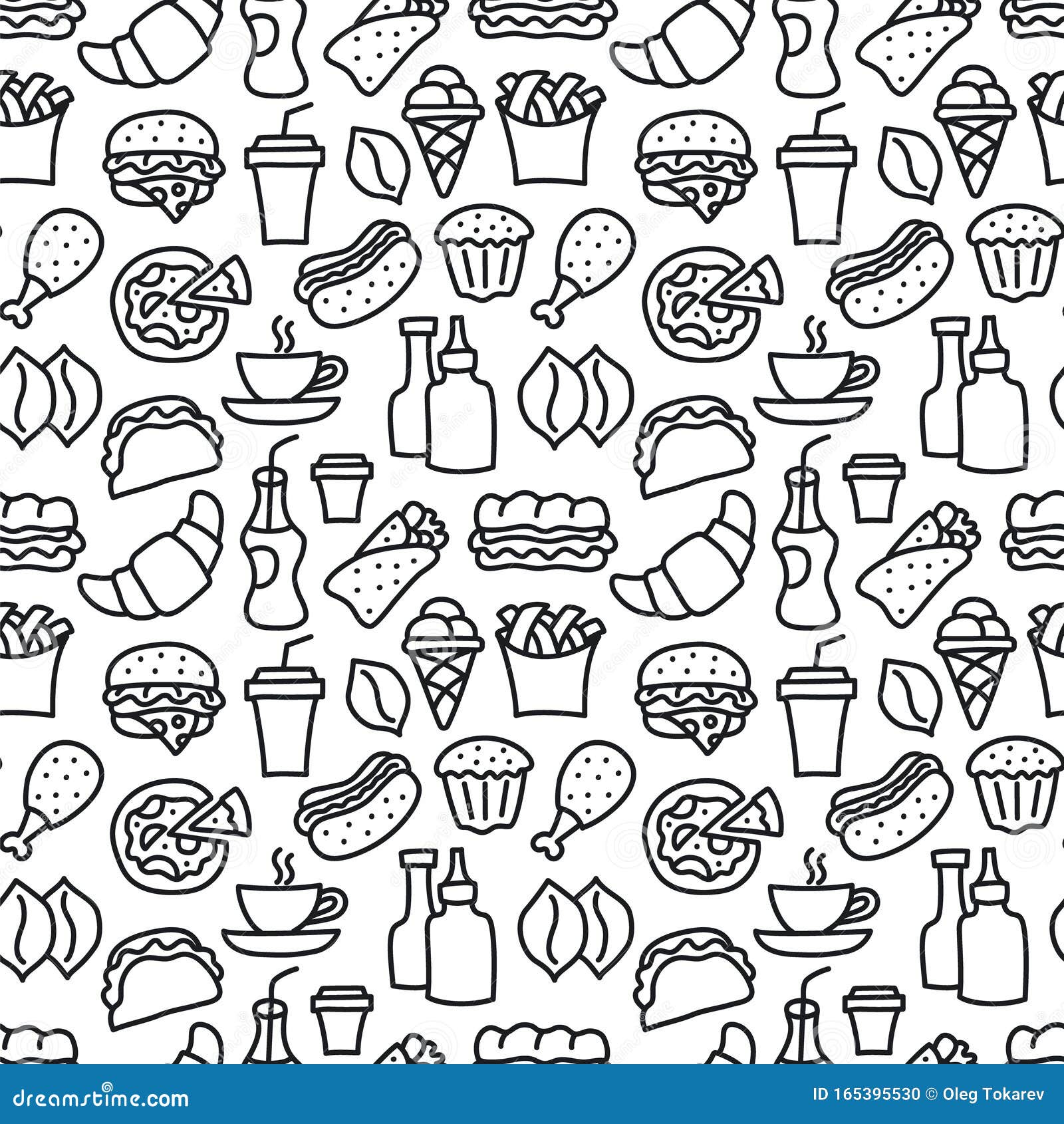 Fast food pattern stock vector. Illustration of seamless - 165395530