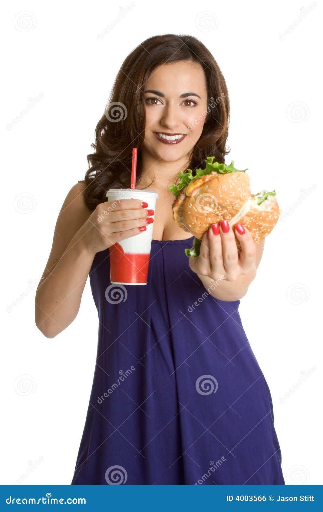 Fast Food Person stock photo. Image of woman, drink, hungry - 4003566
