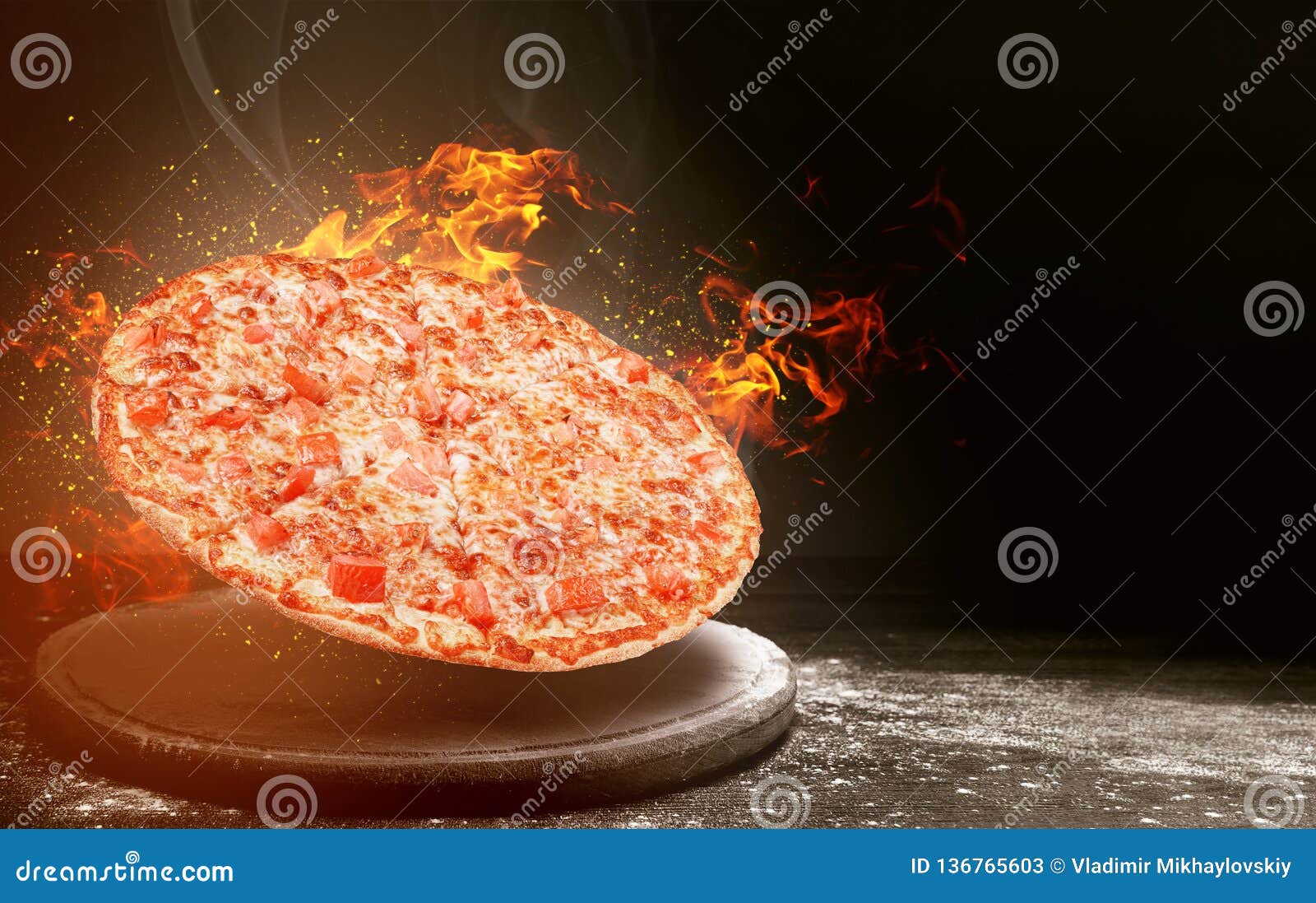 Fast Food Pizza on Fire. High Quality Fast Food Concept Stock Image ...