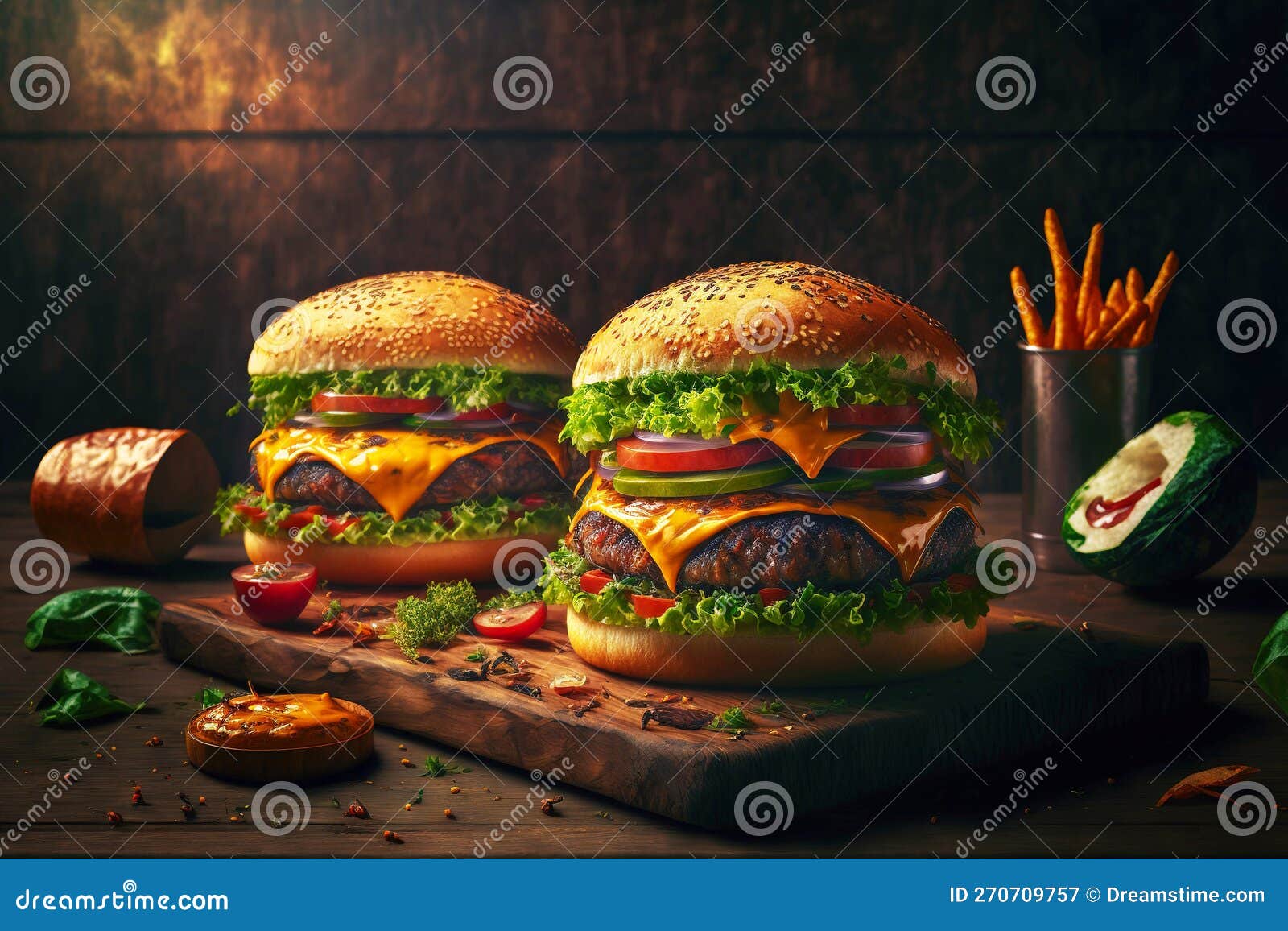 Fast Food with Processed Cheese and Meat Burger Set on Tray Stock ...