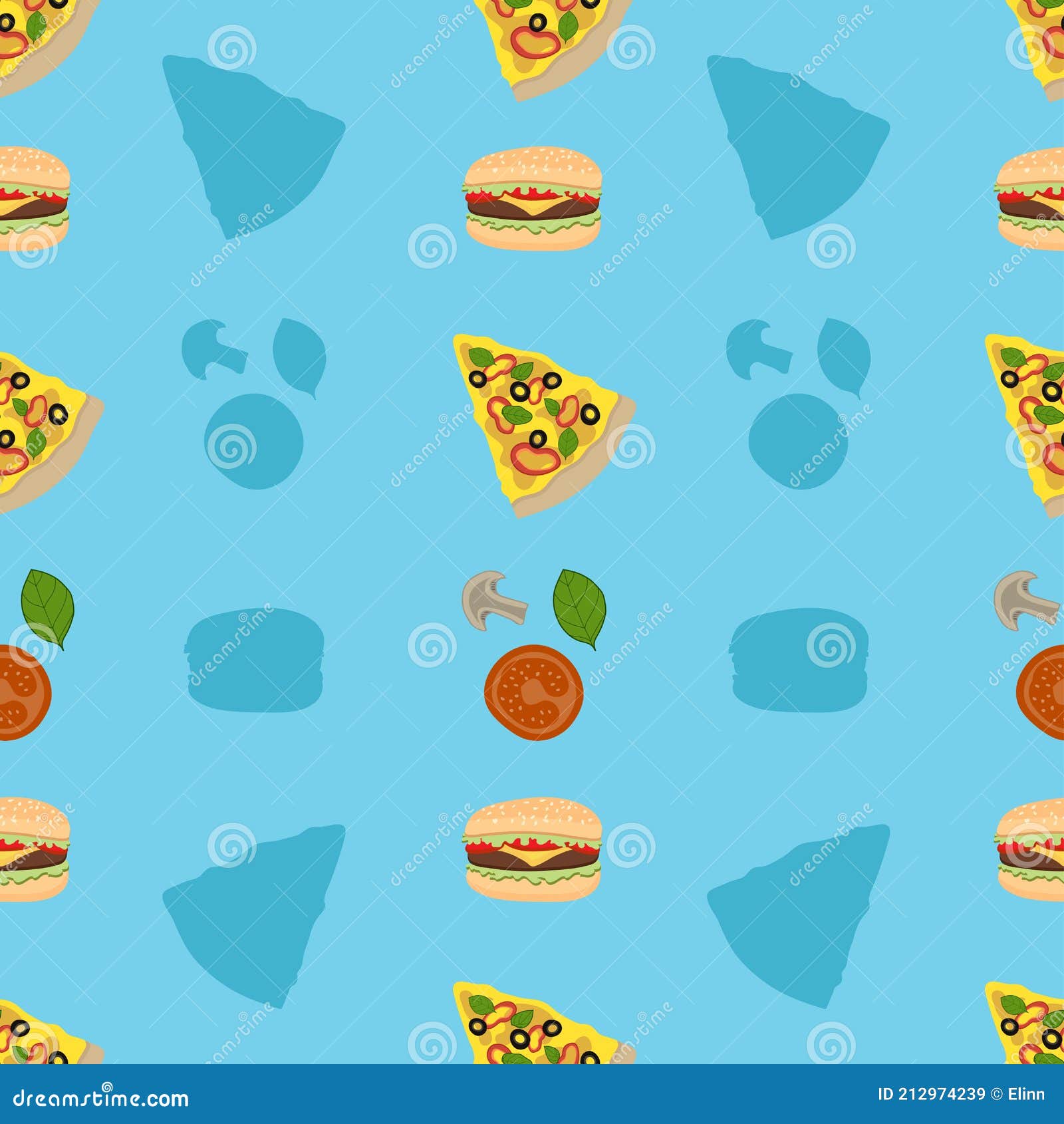 Fast Food Repeat Pattern on Blue Background Stock Vector - Illustration ...