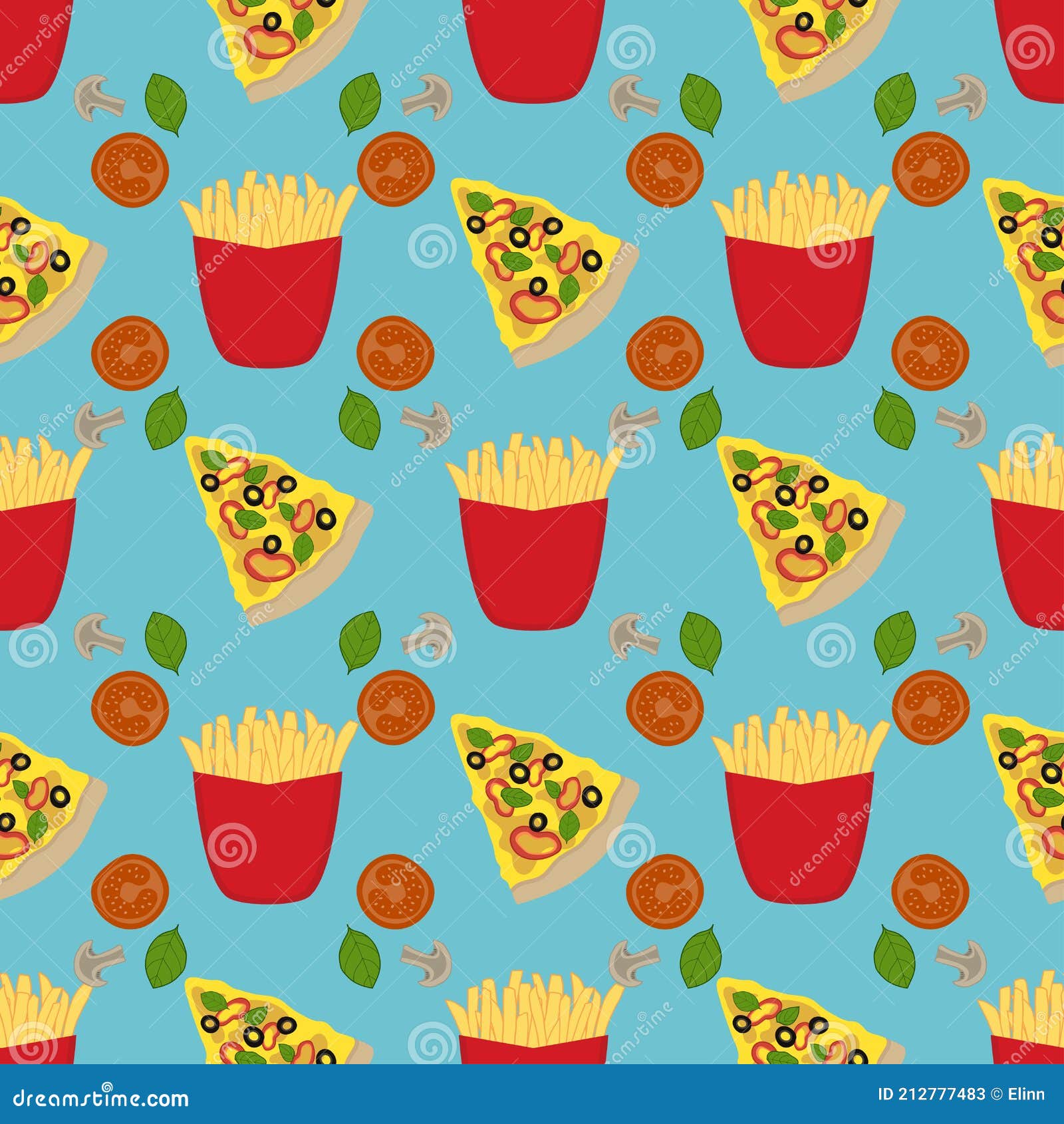 Fast Food Repeat Pattern on Blue Background Stock Vector - Illustration ...