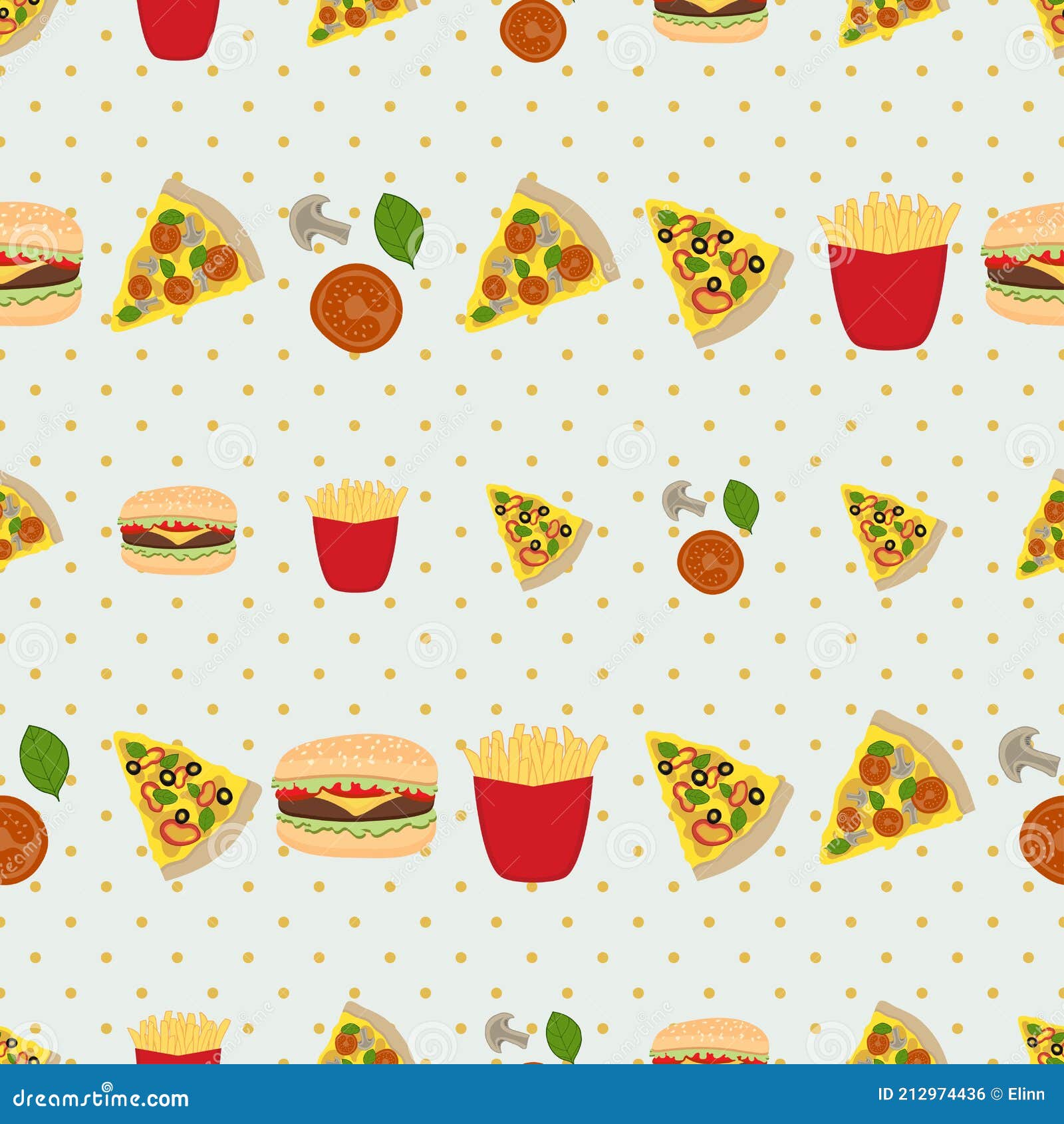 Fast Food Repeat Pattern on Polka Dots Background Stock Vector ...