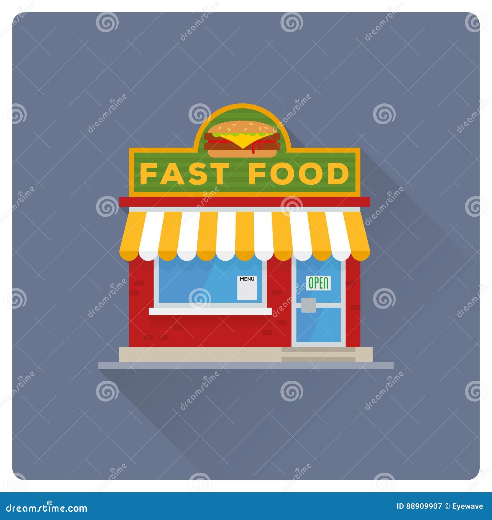 Fast Food Restaurant Building Flat Design Vector Illustration Stock ...