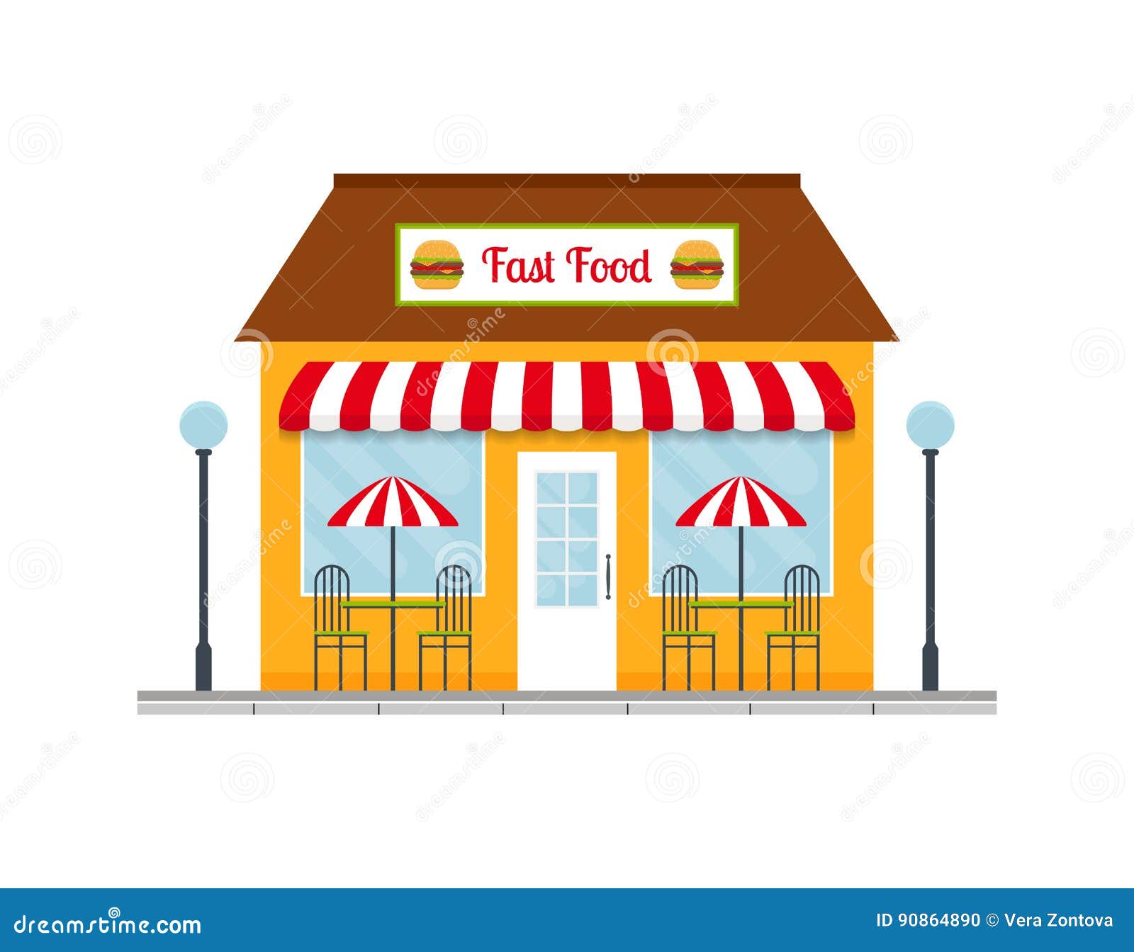 Fast Food Restaurant Building Icon. Stock Vector - Illustration of cafe ...