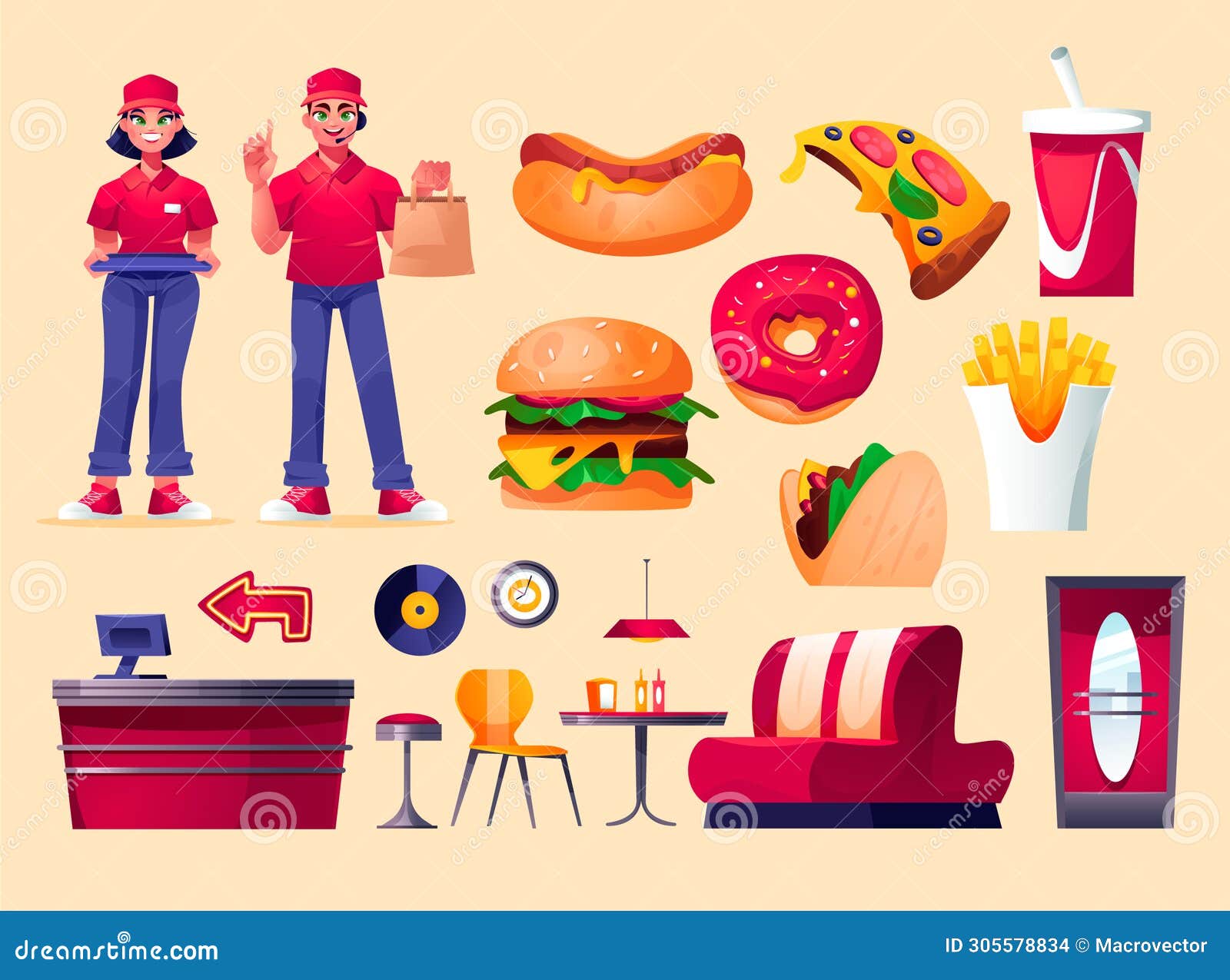 Fast Food Restaurant Cartoon Mini Composition Set Stock Illustration ...