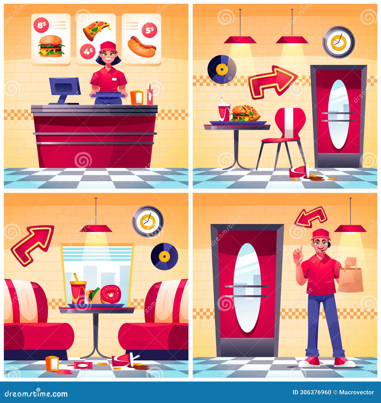 Fast Food Restaurant Cartoon Mini Composition Set Stock Illustration ...
