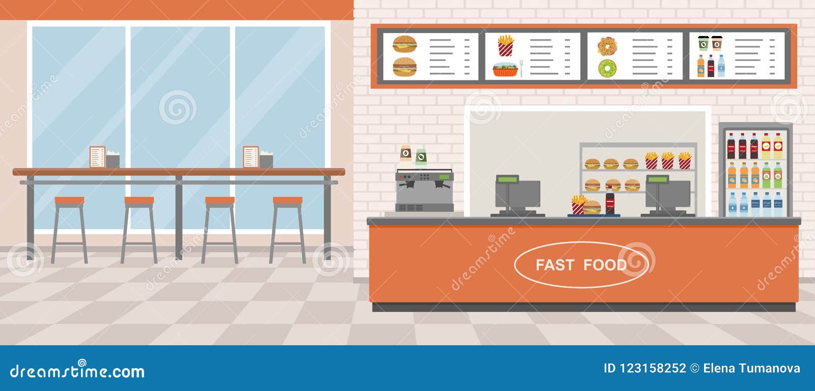 Restaurant Interior Cross-section. Cafe Floor Plan. Cafe Furniture ...