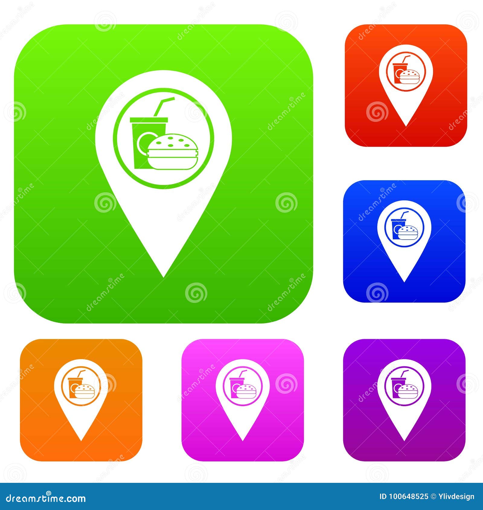 Fast Food and Restaurant Map Pointer Set Color Collection Stock Vector ...