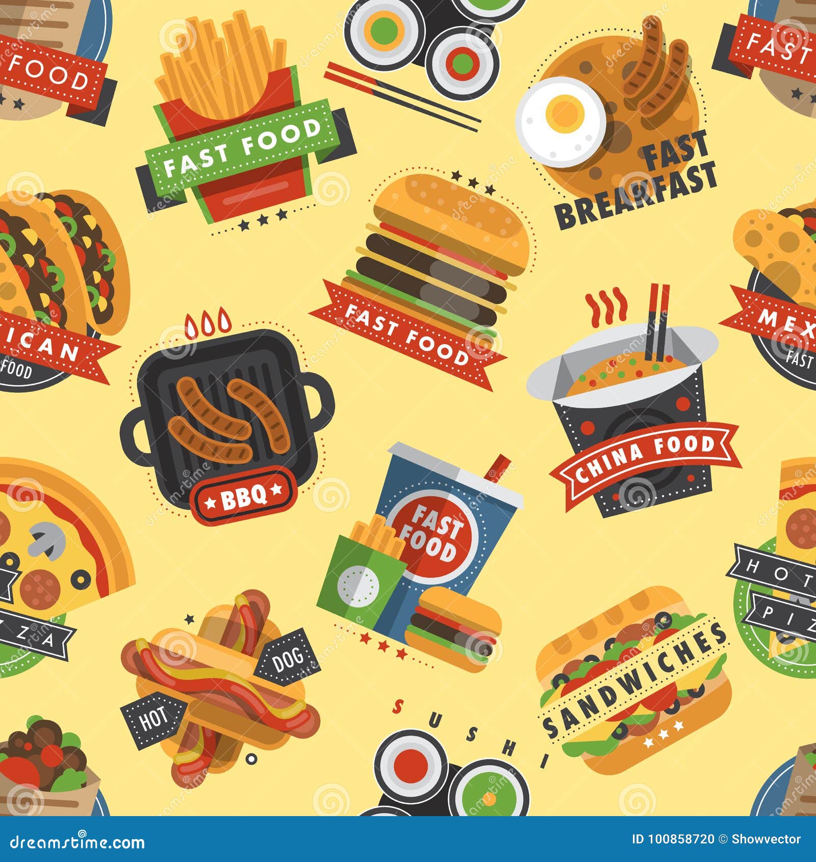Fast Food Restaurant Product Seamless Pattern Background Meal Hamburger ...