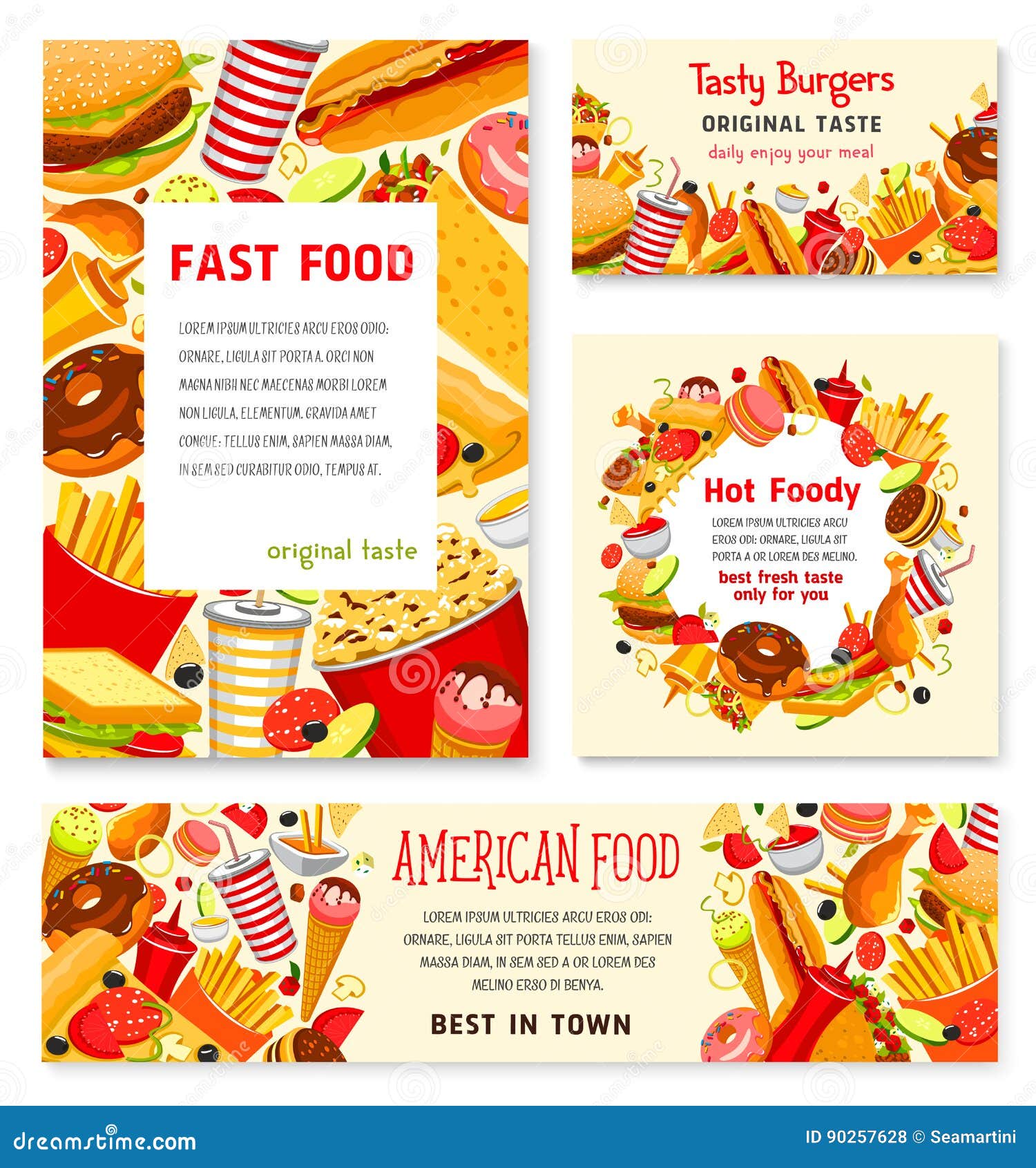 Fast Food Restaurant Vector Menu Posters Templates Stock Vector