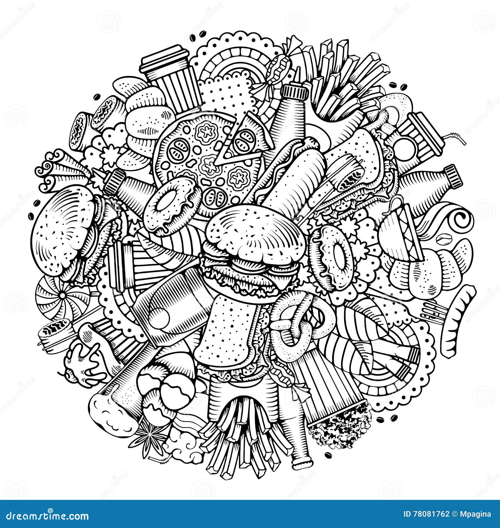 Fast Food Round Design stock vector. Illustration of bierdeckel - 78081762