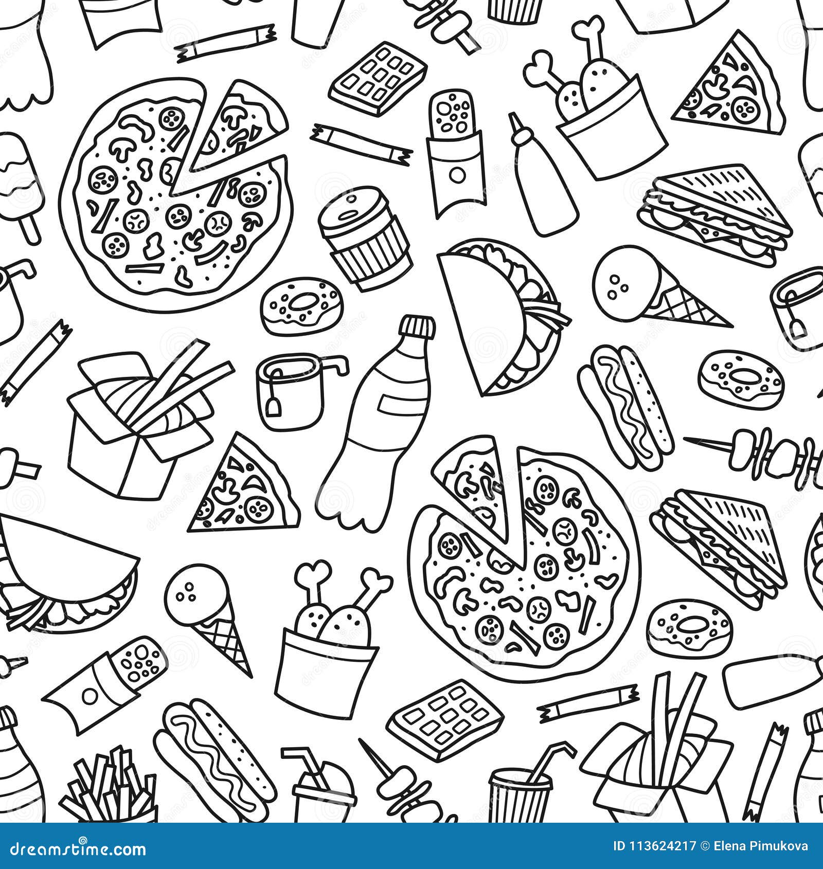 Fast Food. Seamless Pattern in Doodle and Cartoon Style Stock Vector ... Fast Food. Seamless Pattern in Doodle and Cartoon Style Stock Vector ...