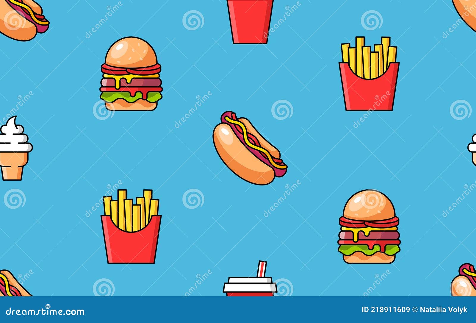 Fast Food seamless pattern stock vector. Illustration of liquid - 218911609