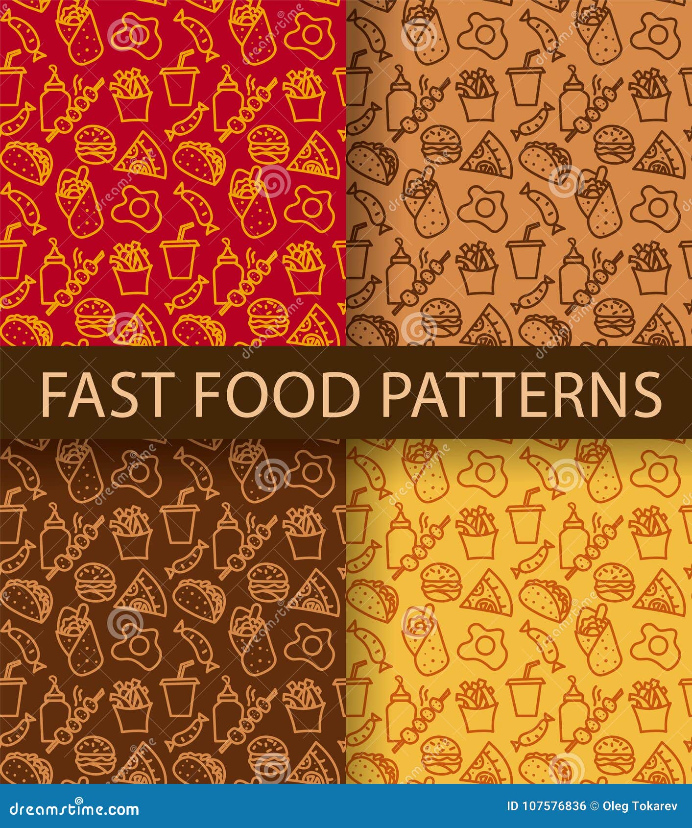 Fast Food Seamless Patterns Stock Vector - Illustration of meal, drink ...