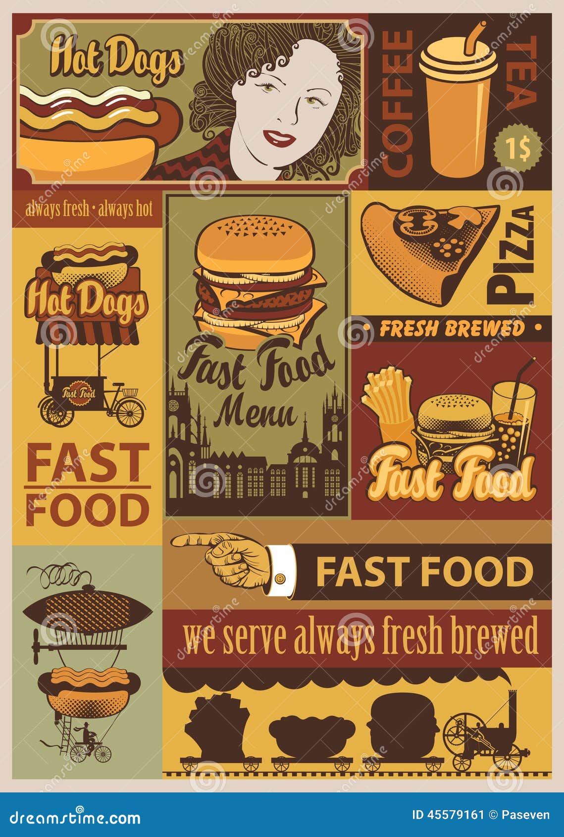 Fast food set stock vector. Illustration of meals, locomotive - 45579161
