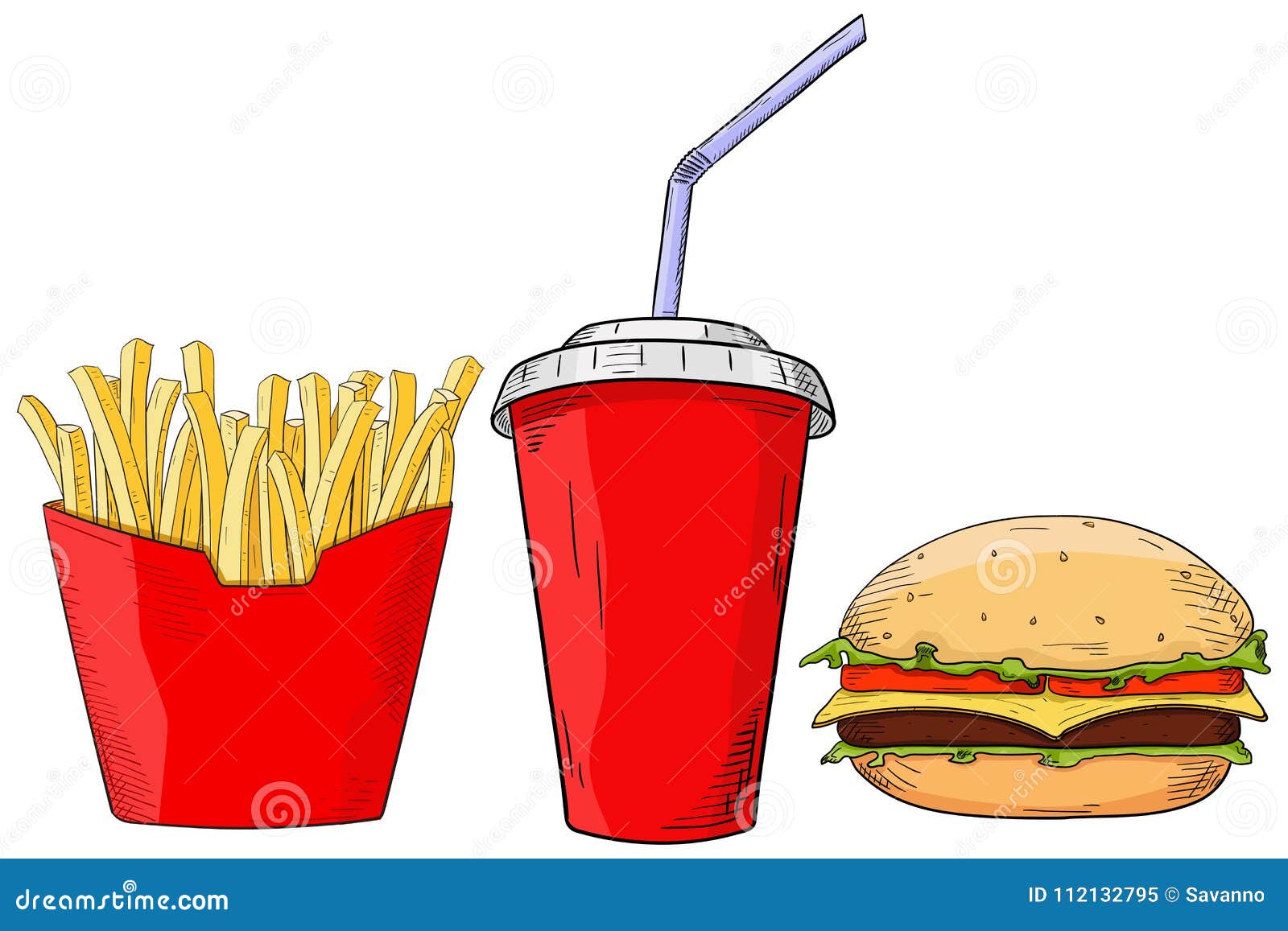 Fast Food Set - Cheeseburger, French Fries and Drink. Sketch Stock ... Fast Food Set - Cheeseburger, French Fries and Drink. Sketch Stock ...