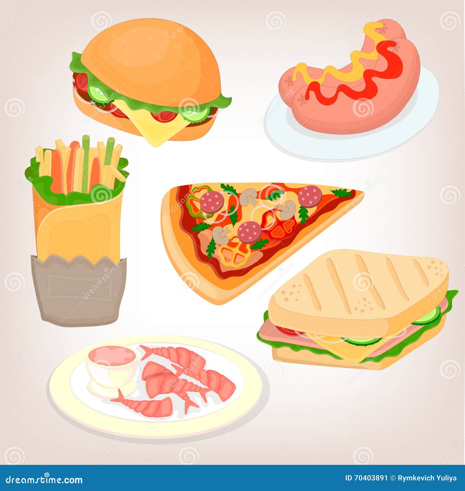 Fast Food Set: Cheeseburger, Sandwich, Sausage, Shrimp Stock Vector ... Fast Food Set: Cheeseburger, Sandwich, Sausage, Shrimp Stock Vector ...