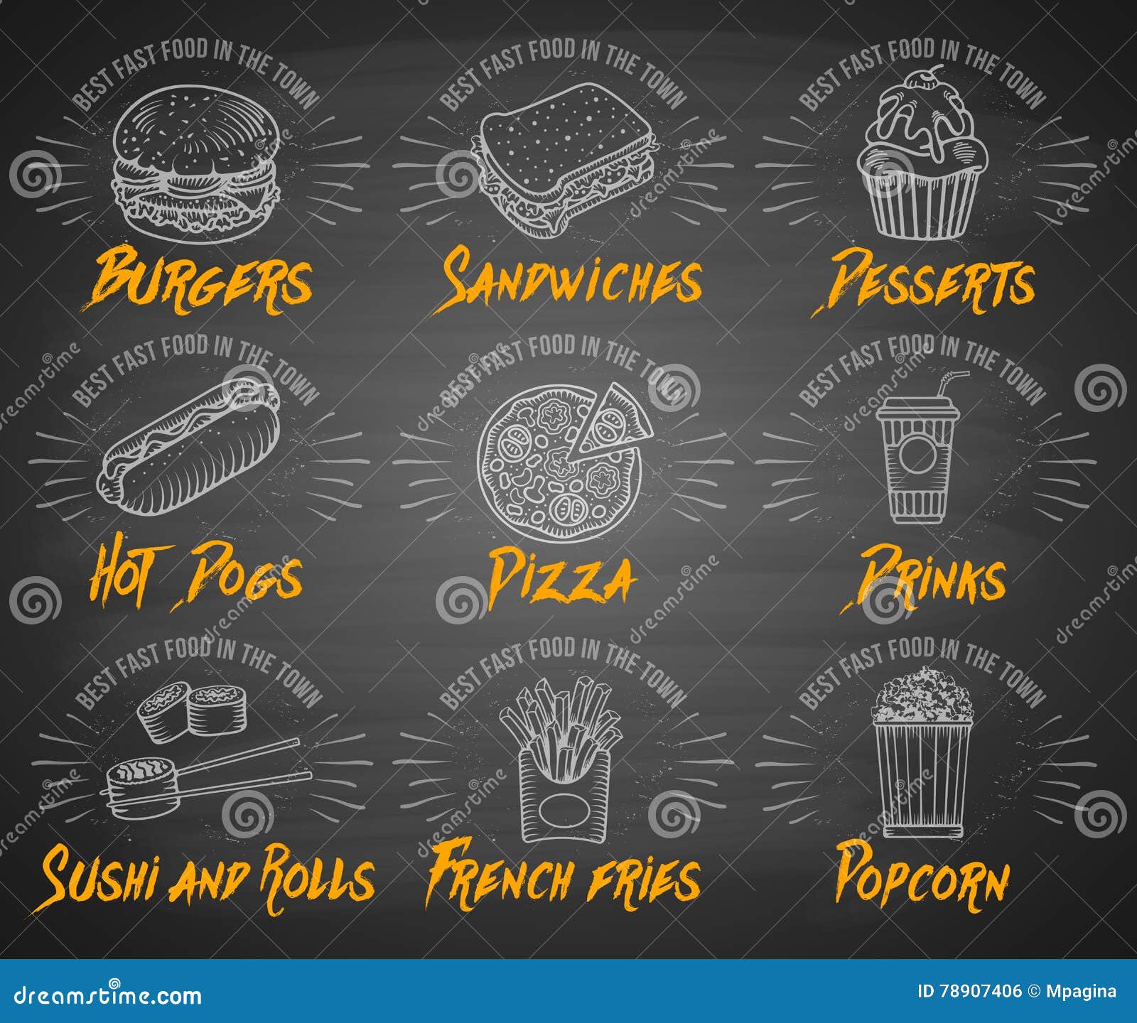 Fast food set stock vector. Illustration of overlay, header - 78907406