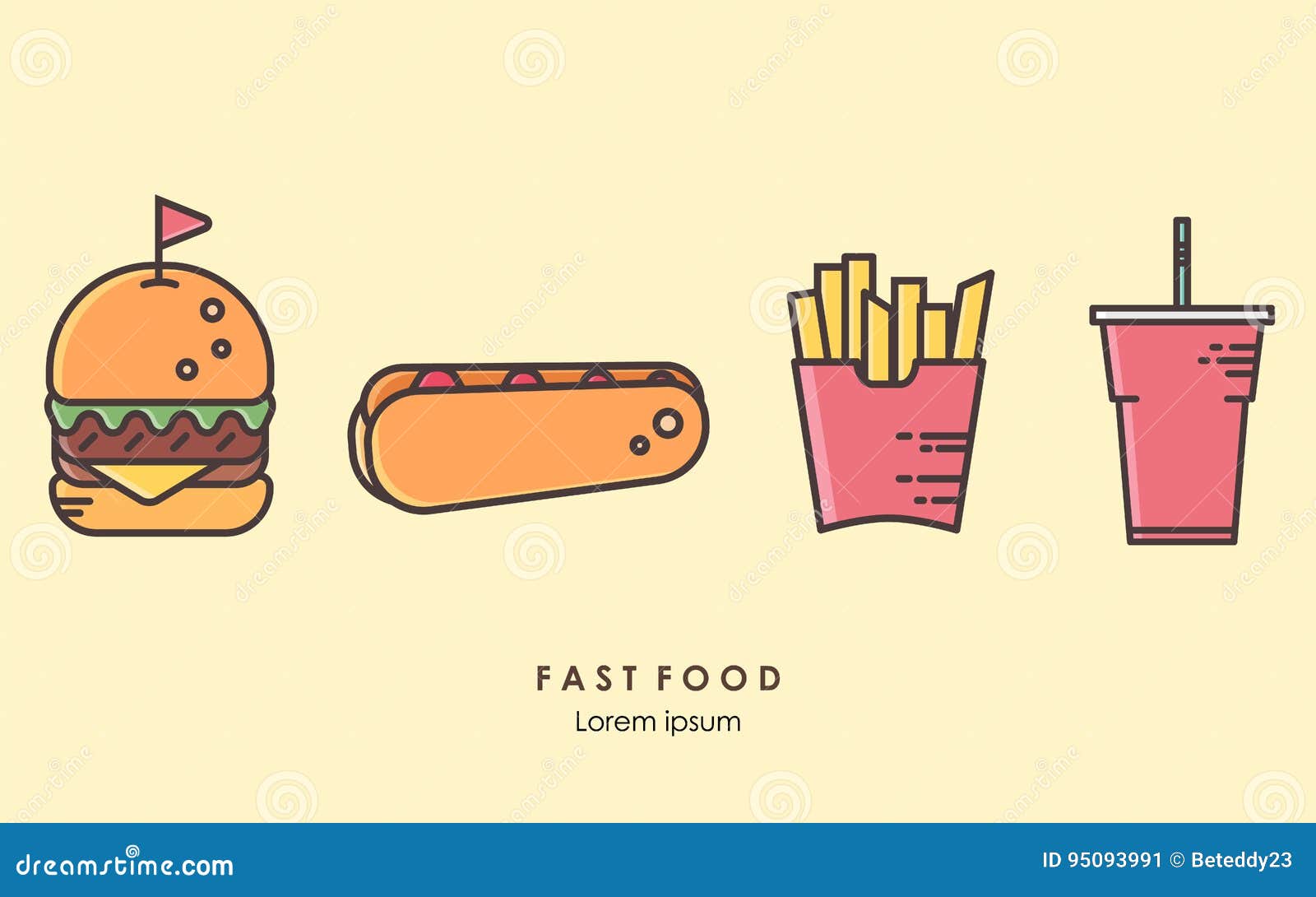 Fast Food set stock vector. Illustration of hamburger - 95093991