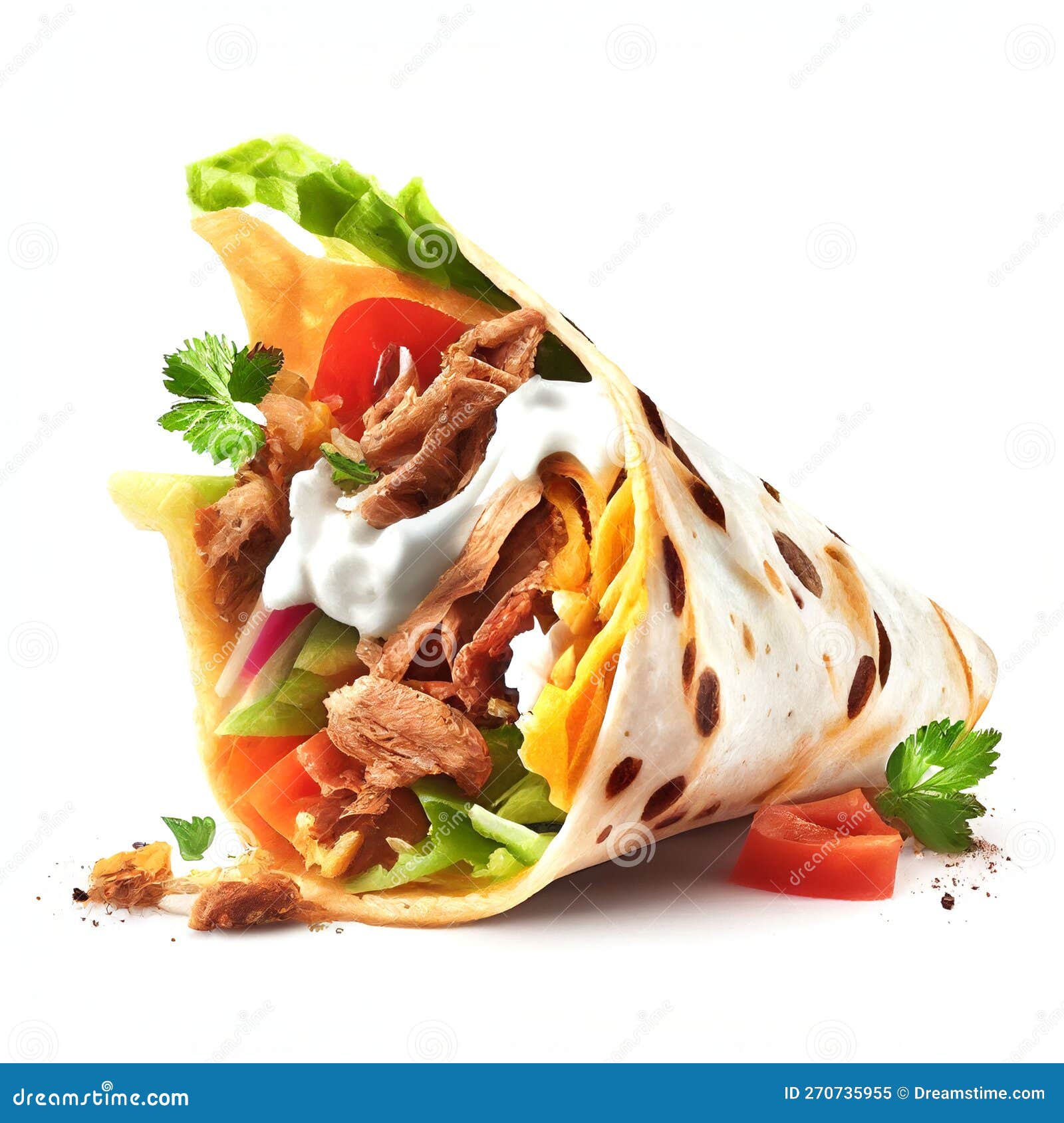 Shawarma On A White Background. Chicken Roll Or Shawarma Or Doner ...