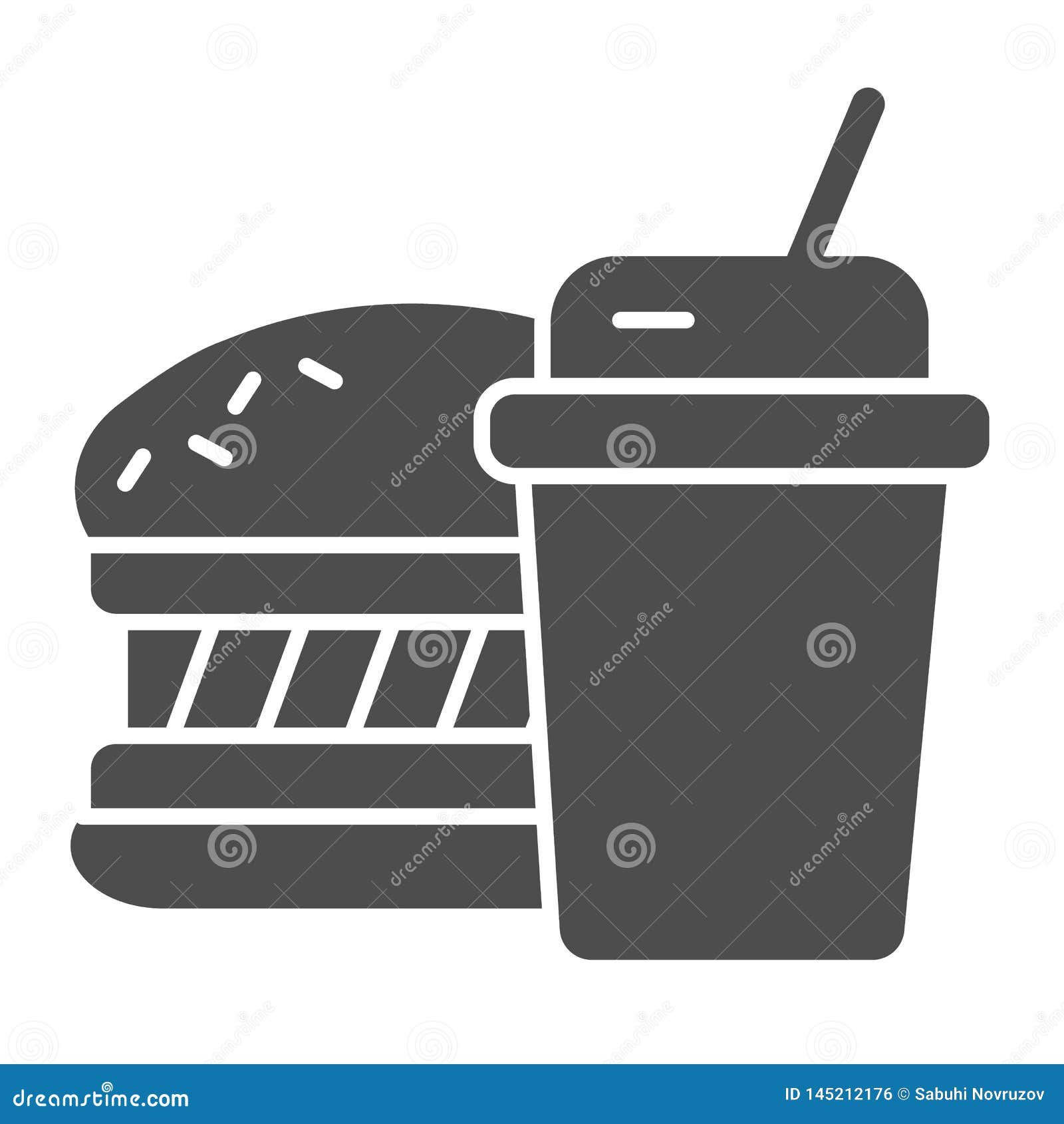 Fast Food Solid Icon. Hamburger and Drink Vector Illustration Isolated ...