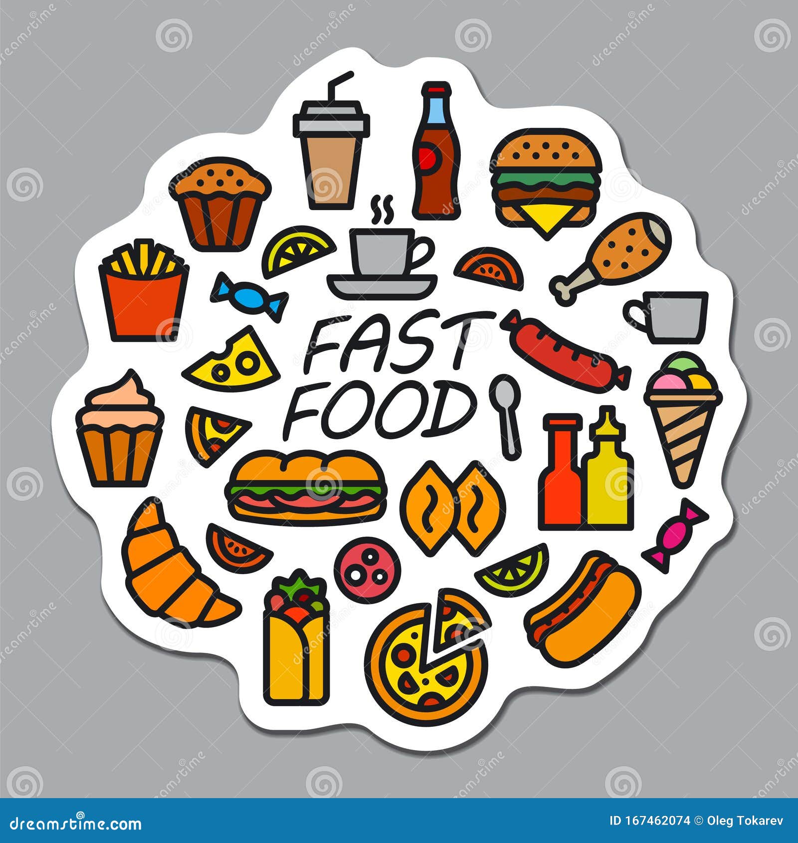 Fast food sticker stock vector. Illustration of sausage - 167462074