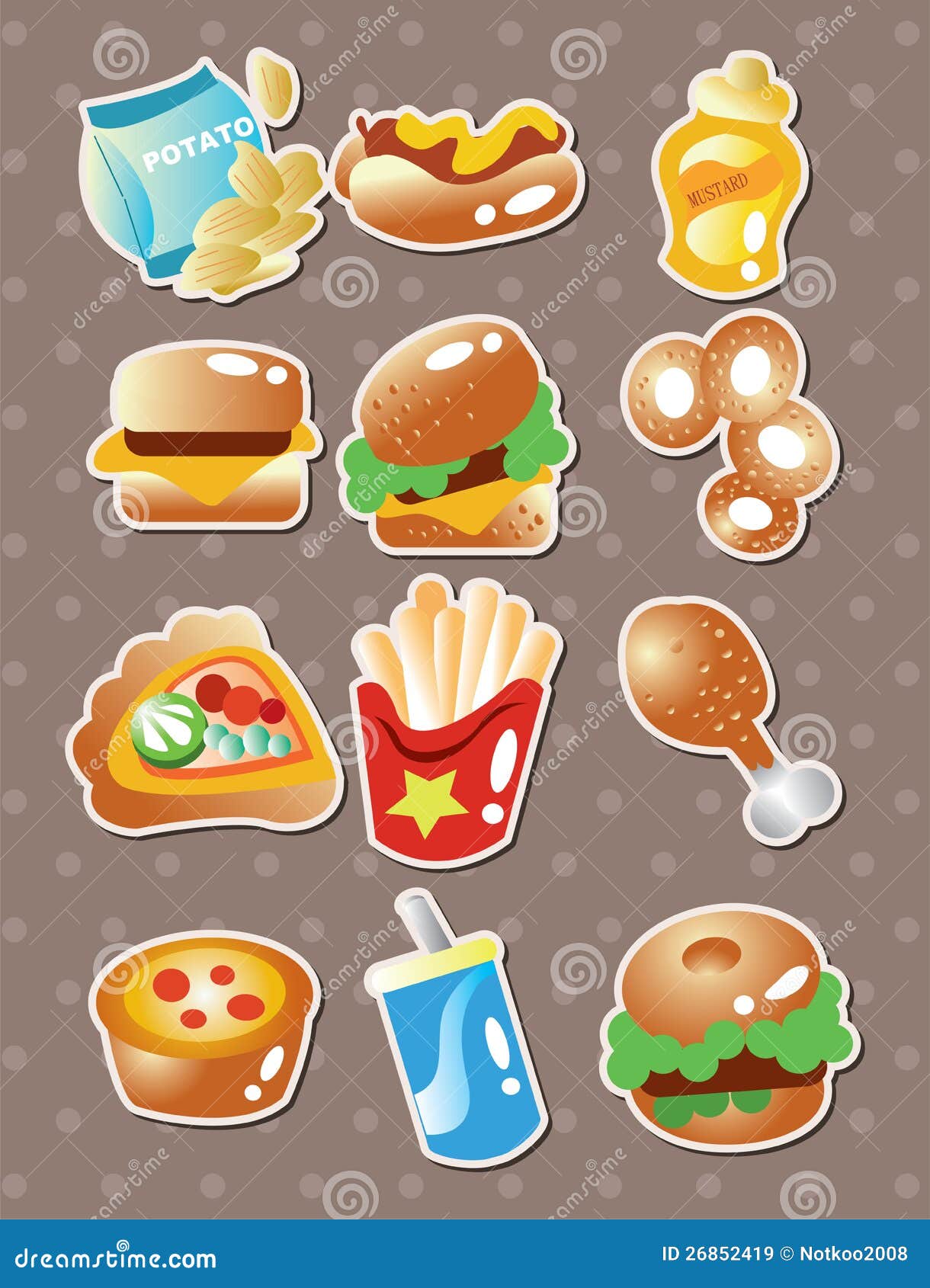 Fast food stickers stock vector. Illustration of cone - 26852419