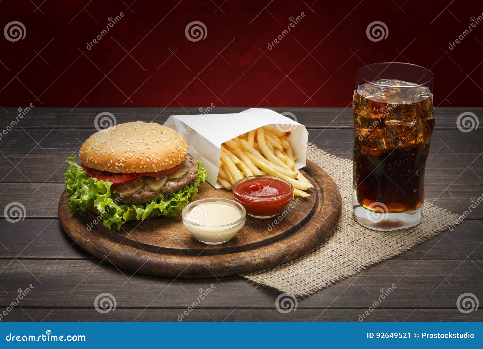 Fast Food Take Away. Hamburger, Cola and Fries on Wood Stock Image ... Fast Food Take Away. Hamburger, Cola and Fries on Wood Stock Image ...