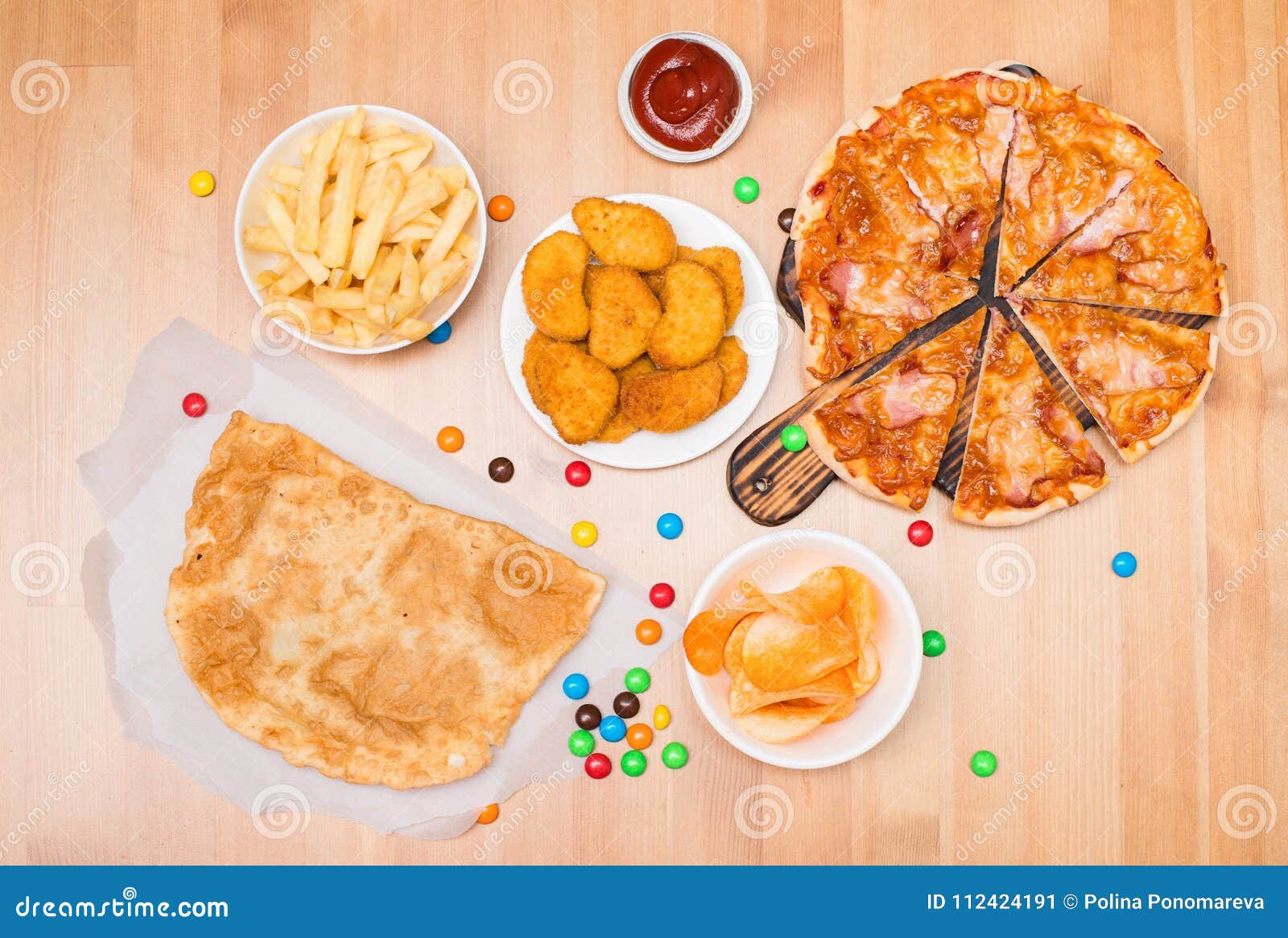 Fast food top view stock image. Image of eating, group - 112424191
