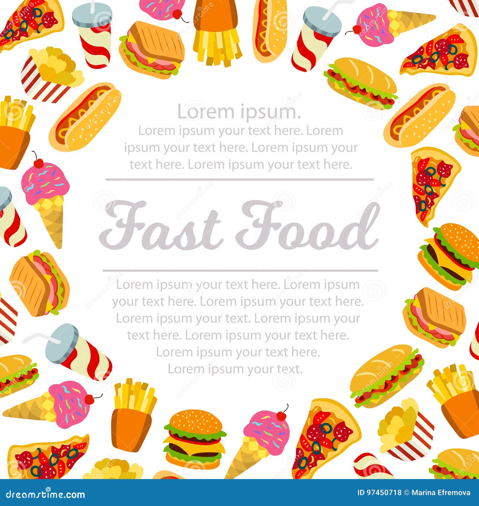 Fast Food Vector Frame. stock vector. Illustration of cream - 97450718