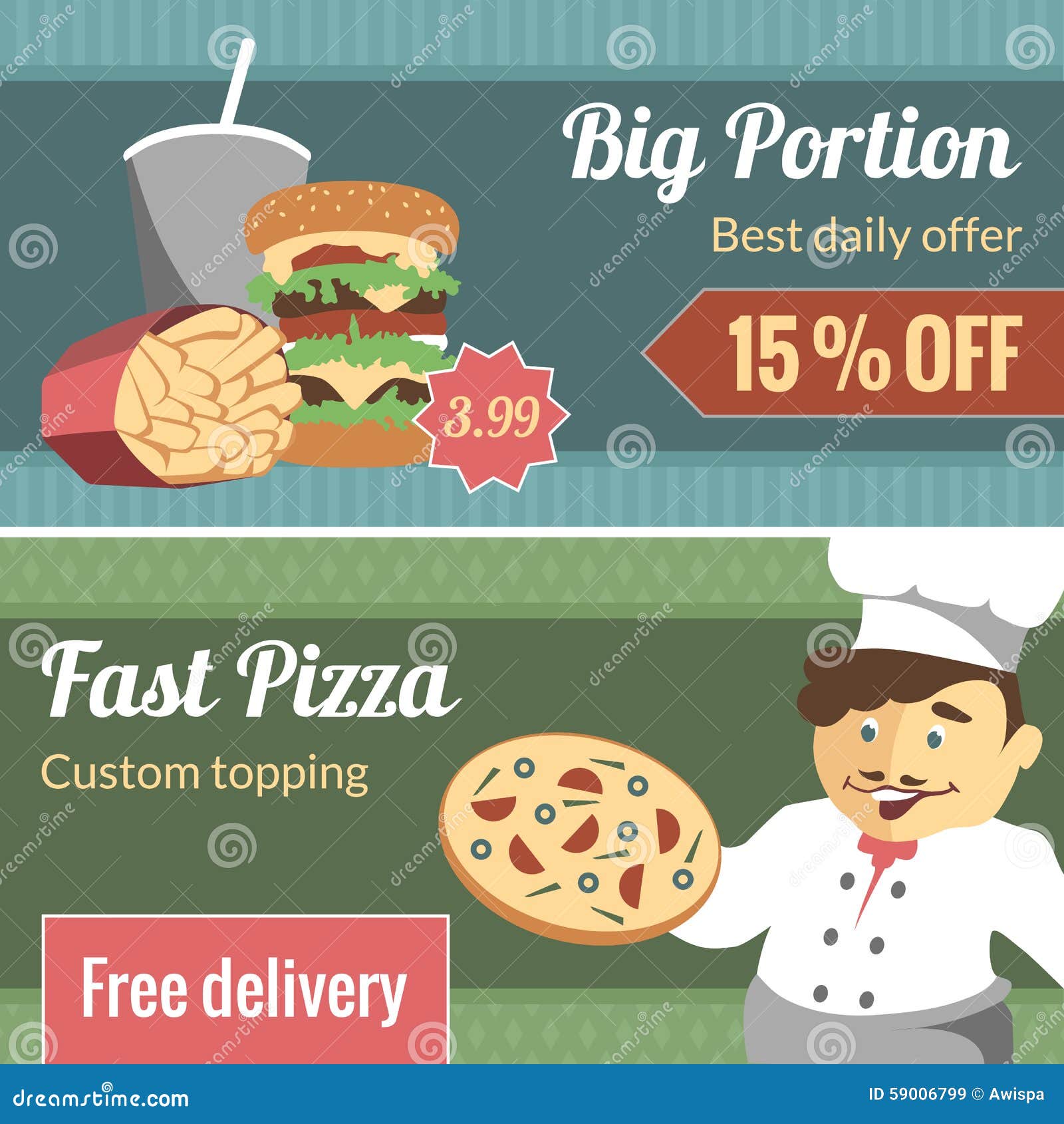 Fast Food Vector Horizontal Banner Set Stock Vector - Illustration of ...